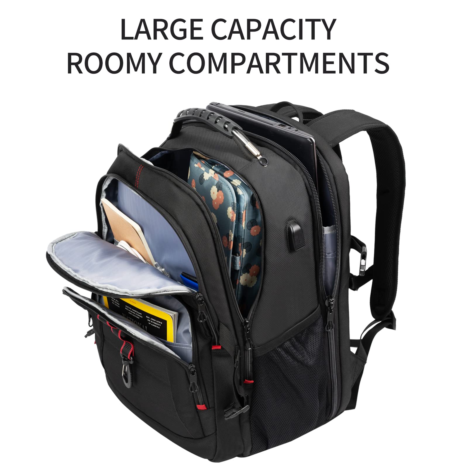 KROSER Travel Laptop Backpack 18.4 inch XXXL Computer Backpack Stylish College Backpack with RFID Pockets USB Charging Port REFLECTIVE STRIPS Water-Repellent Day pack for School/Business/Men
