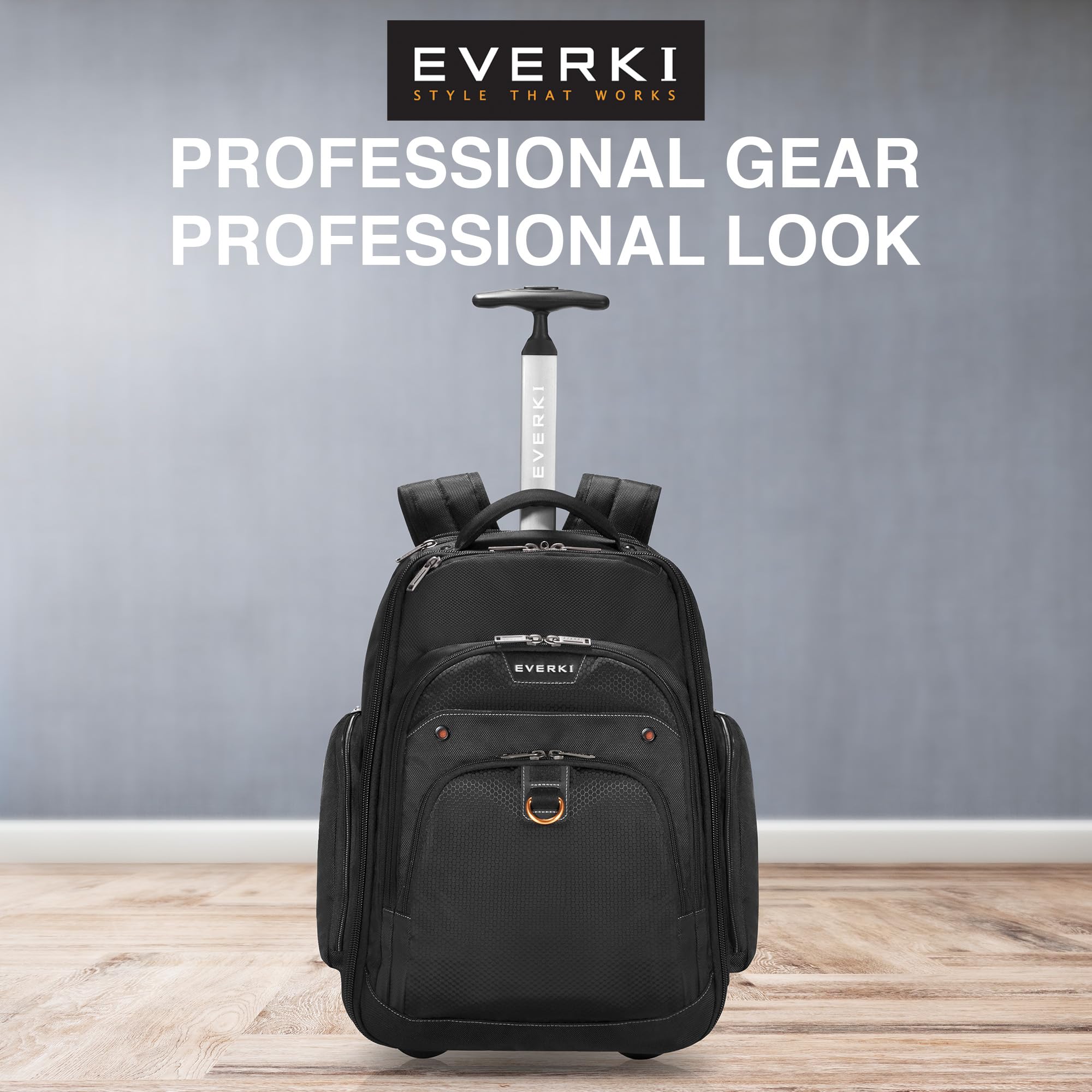 EVERKI (EKP122) Atlas Wheeled Laptop Backpack Adjustable Compartment, Business Professional,Black,13-Inch to 17.3-Inch