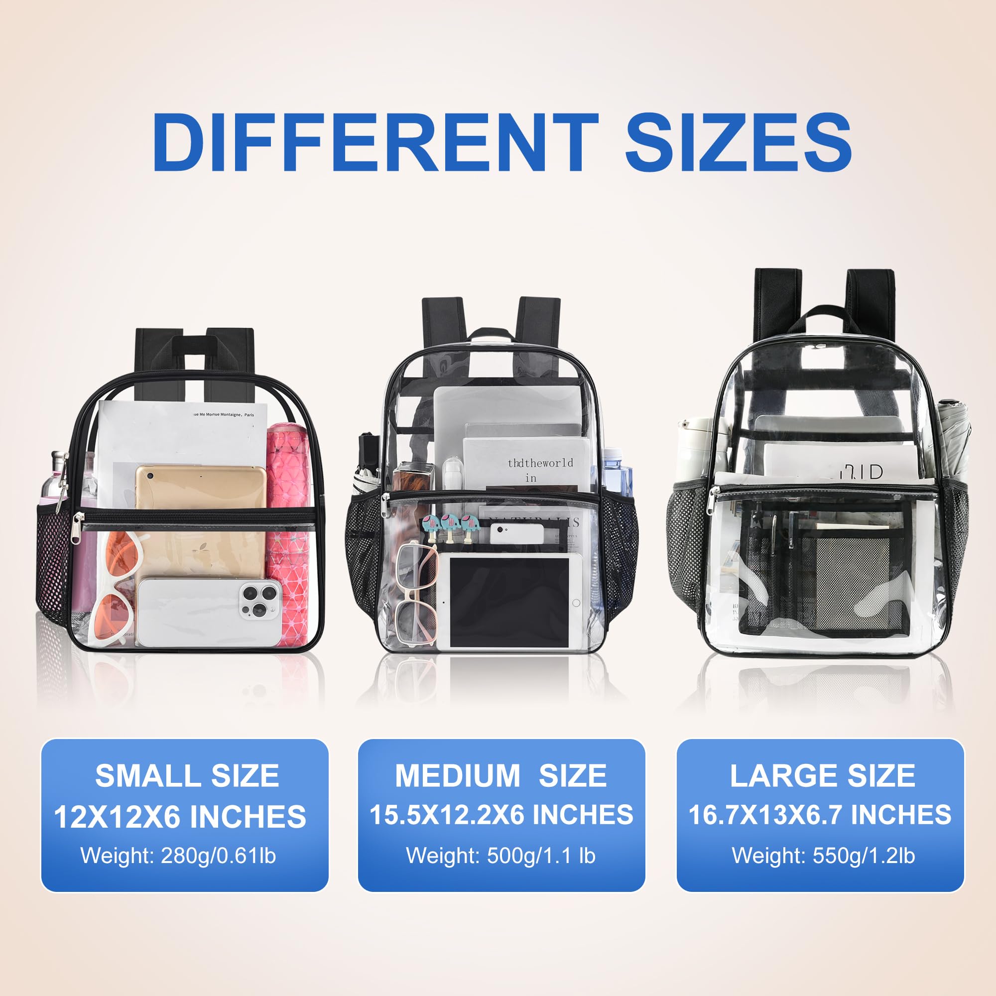 USPECLARE Clear Small Backpack Stadium Approved, Water proof Transparent Backpack for Work & Sport Event… (black)…