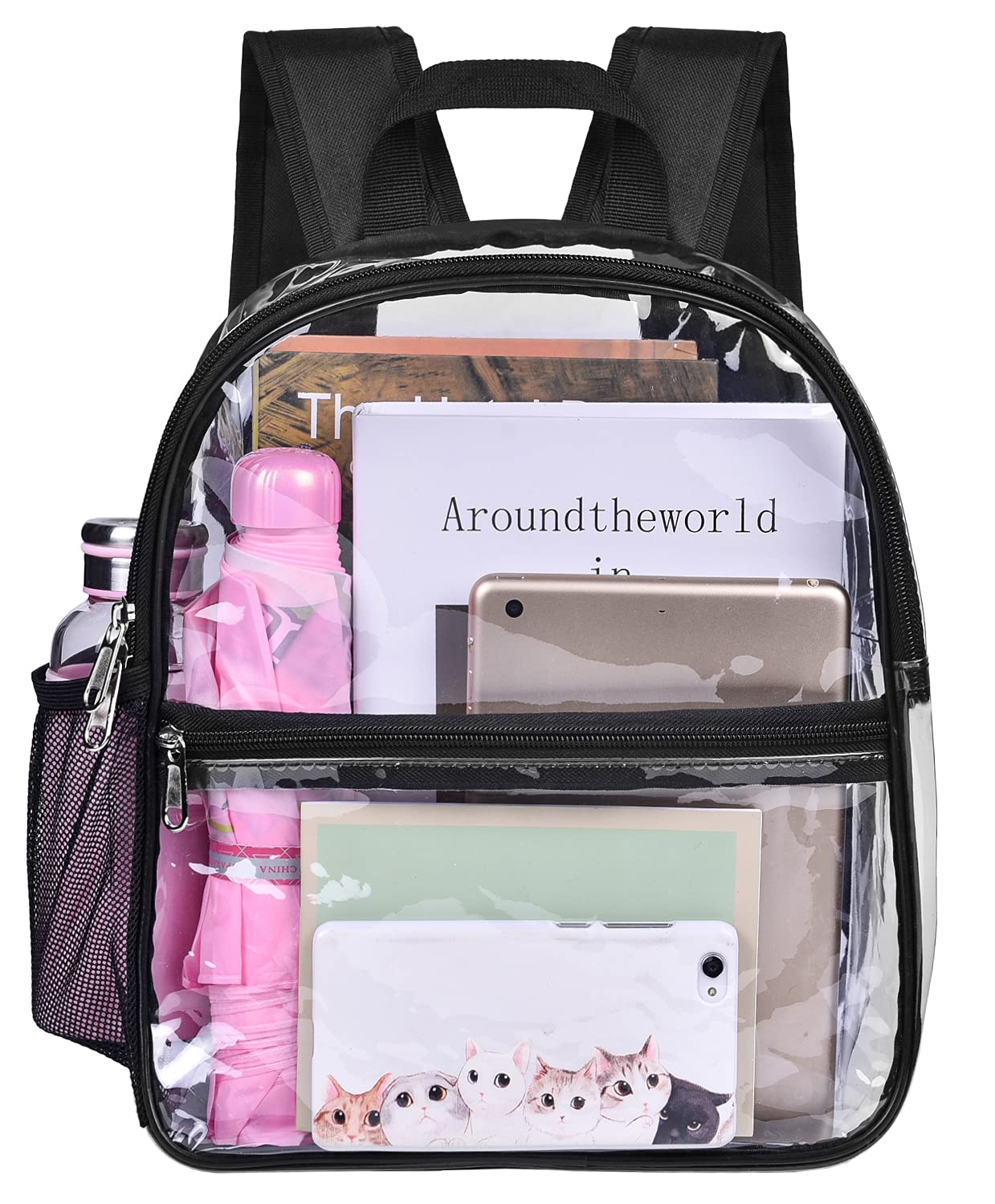 USPECLARE Clear Small Backpack Stadium Approved, Water proof Transparent Backpack for Work & Sport Event… (black)…