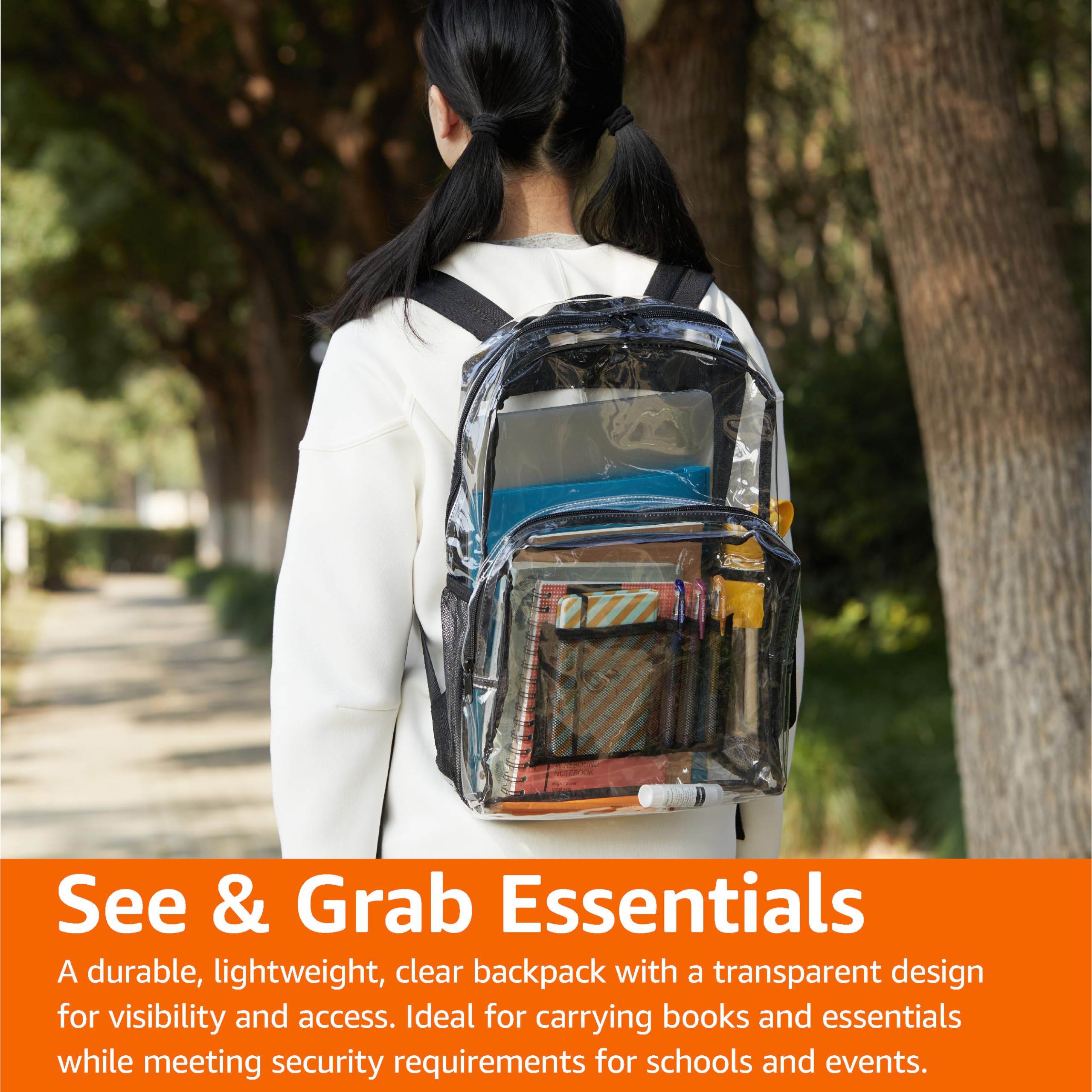 Amazon Basics School Backpack, Clear, School Backpack