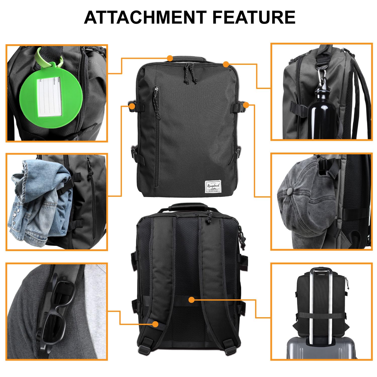Rangeland New Business Trip Backpack 21L Flight Approved Carry on Daypack 15-inch Laptop Notebook, School Commute Gym Sport, All Black