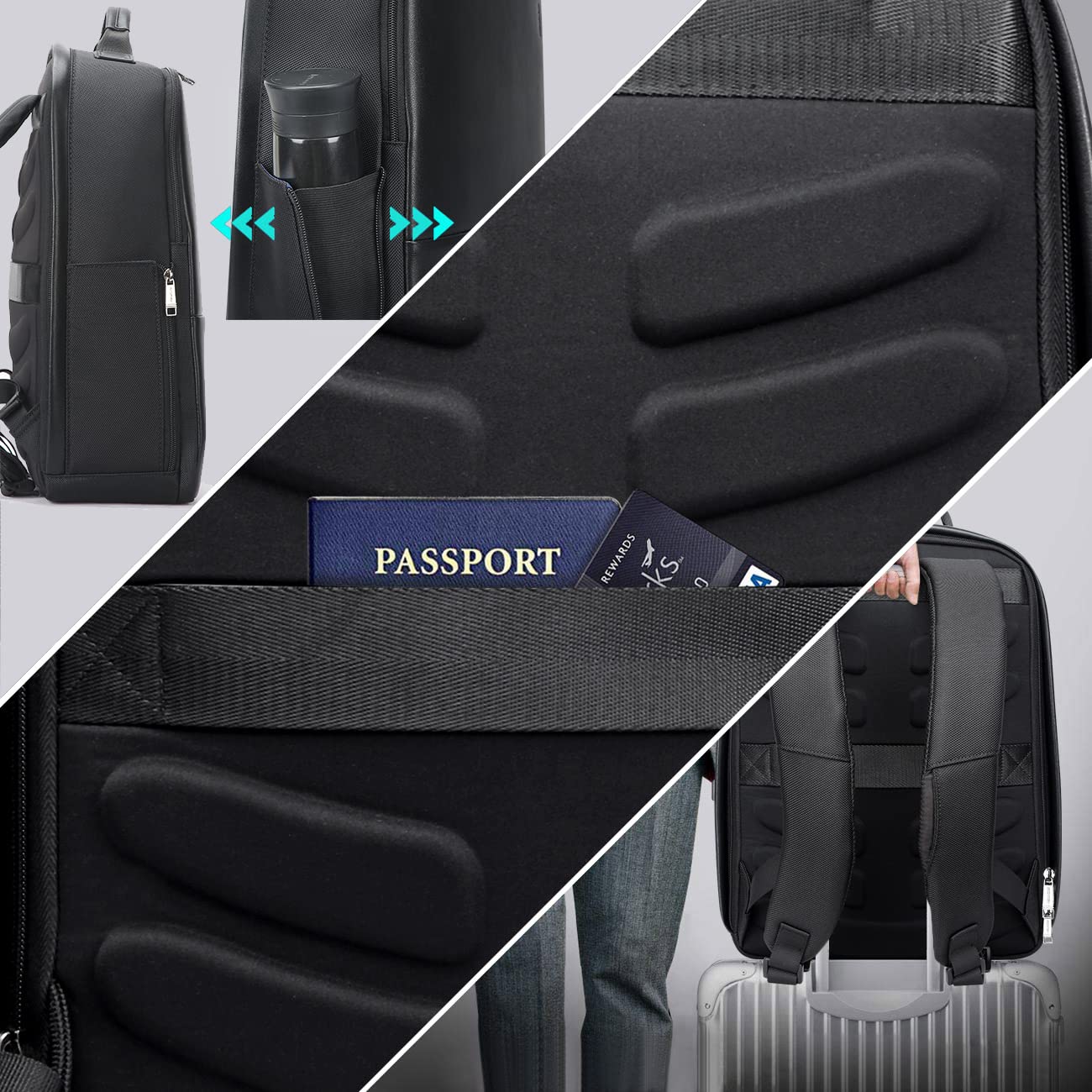 BOPAI Anti-Theft Business Backpack 15.6 Inch Laptop Water-Resistant with USB Port Charging Travel Backpack Anti-Glare Functional Rucksack Light-Weight Backpack for Men (15.6 inch, Black)