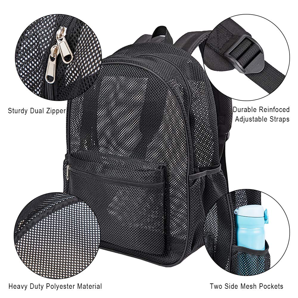 Heavy Duty Mesh Backpack, See Through College Student Backpack with Padded Shoulder Straps for Swimming, Outdoor Sports