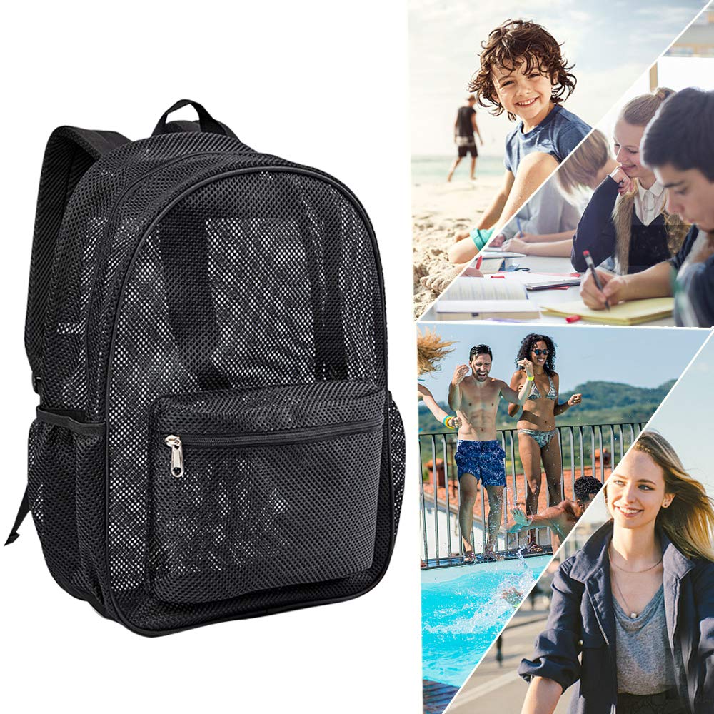 Heavy Duty Mesh Backpack, See Through College Student Backpack with Padded Shoulder Straps for Swimming, Outdoor Sports