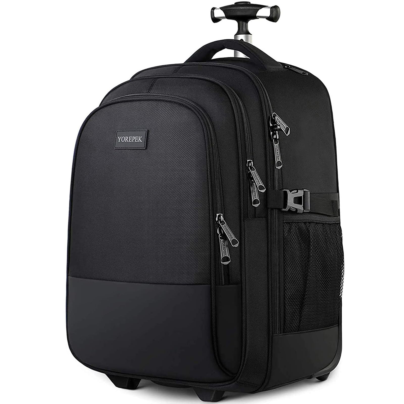 Backpack with Wheels, Large Rolling Backpack for Men Women, Water Resistant Business Travel Carry on Wheeled Backpack Bag, Durable Roller College School Computer Bookbag Fits 15.6 Inch Laptop, Black