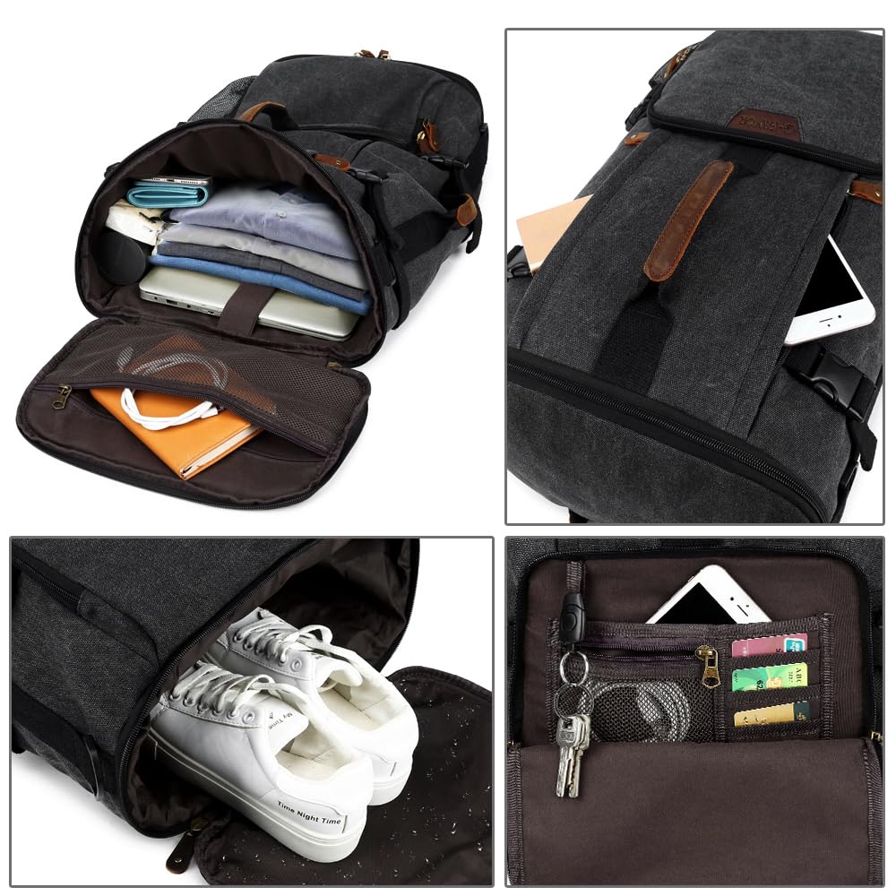 G-FAVOR 40L Travel Backpack, Vintage Canvas Rucksack Convertible Duffel Bag Carry On Backpack Fit for 17.3 Inch Laptop Bag