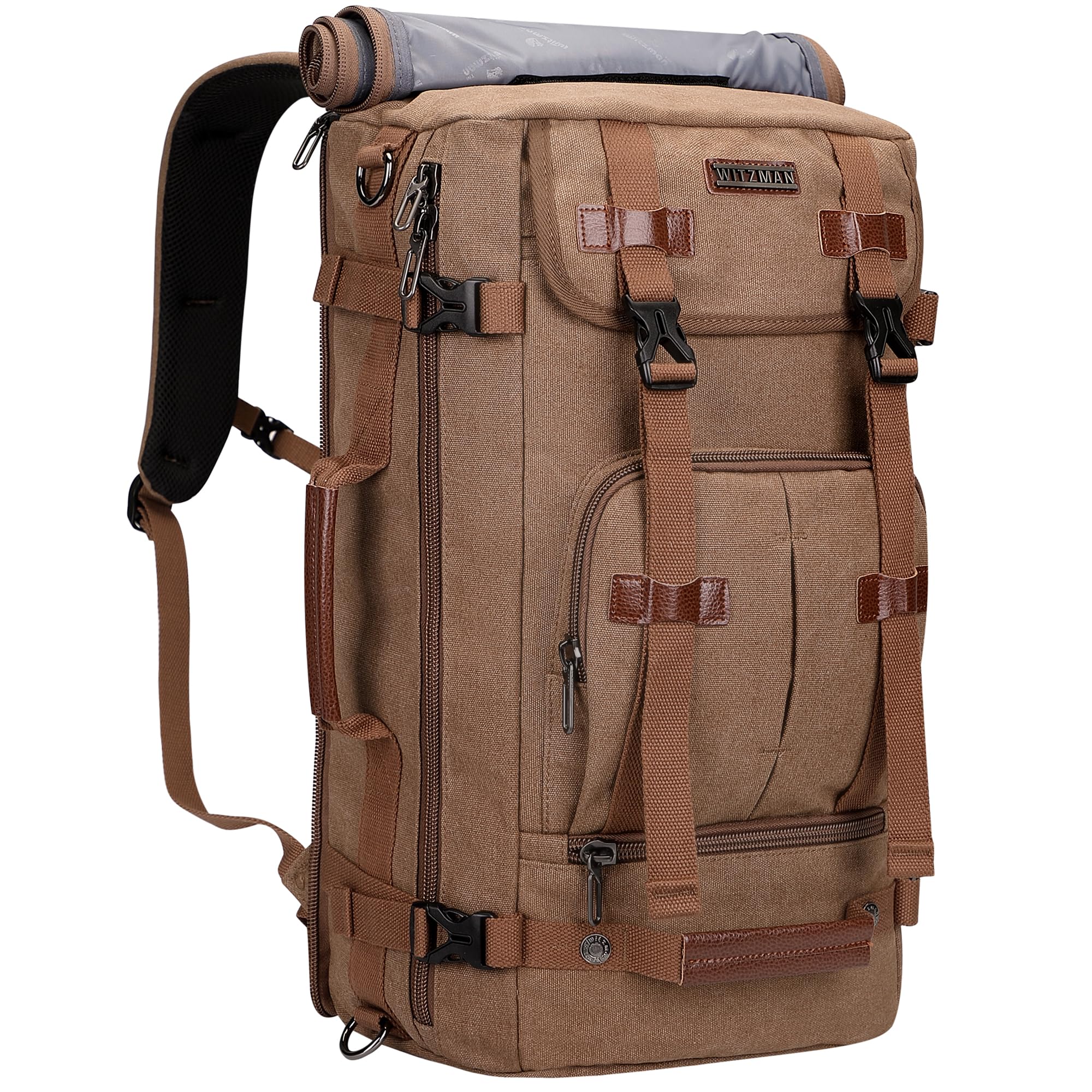 WITZMAN Canvas Backpack Vintage Travel Backpack Large Laptop Bags Convertible Shoulder Rucksack (A519-1 Brown)