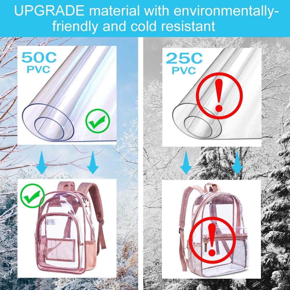 Clear Backpack, Heavy Duty Transparent Bookbag, See Through PVC Backpacks for Women - Pink