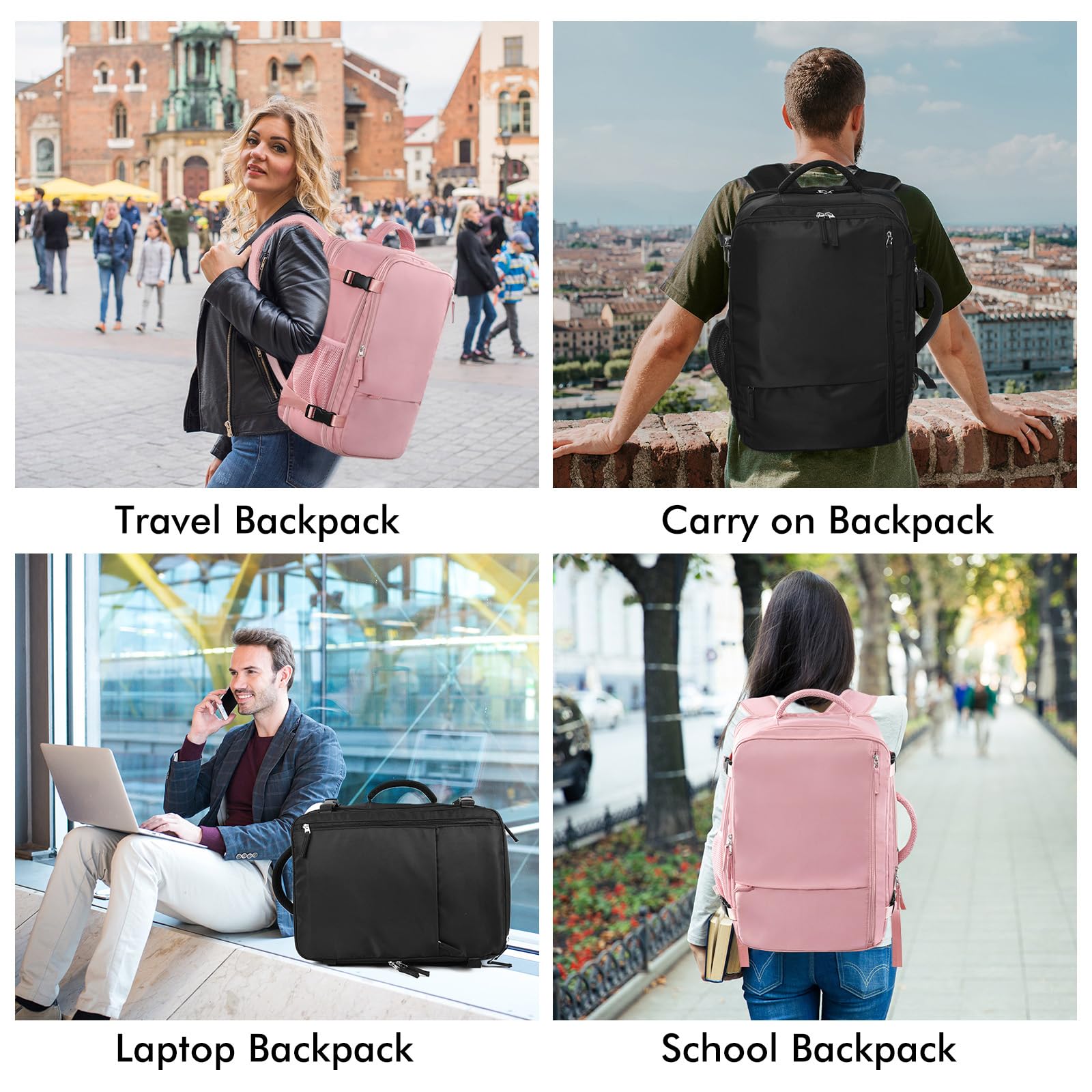 Travel Backpack for Men Women, Large Carry On Backpack Airline Approved,TSA 17.3 inch Laptop Backpack, Waterproof Backpack, College School Bag Casual Daypack for Weekender Business Hiking, Black