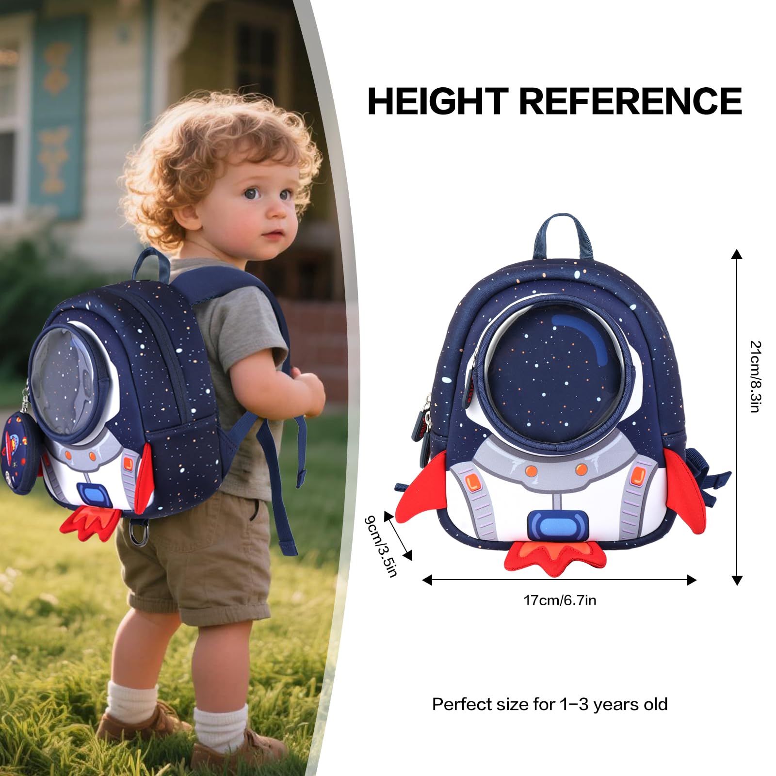 yisibo Rocket Toddler Backpack with Harness Leash Snack Nursery Bags for Kids Baby Boy Girl 1-3 Years Old