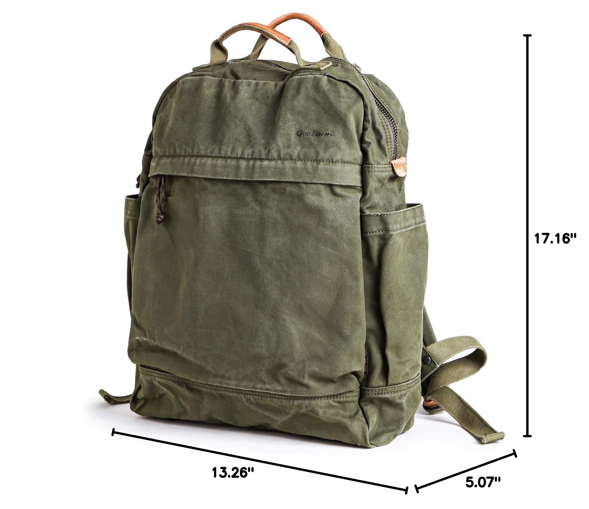 Gootium Canvas Backpack for Women Vintage Style Zipper Bag Men's Casual Daypack Cloth Outdoor Travel Rucksack, Olive