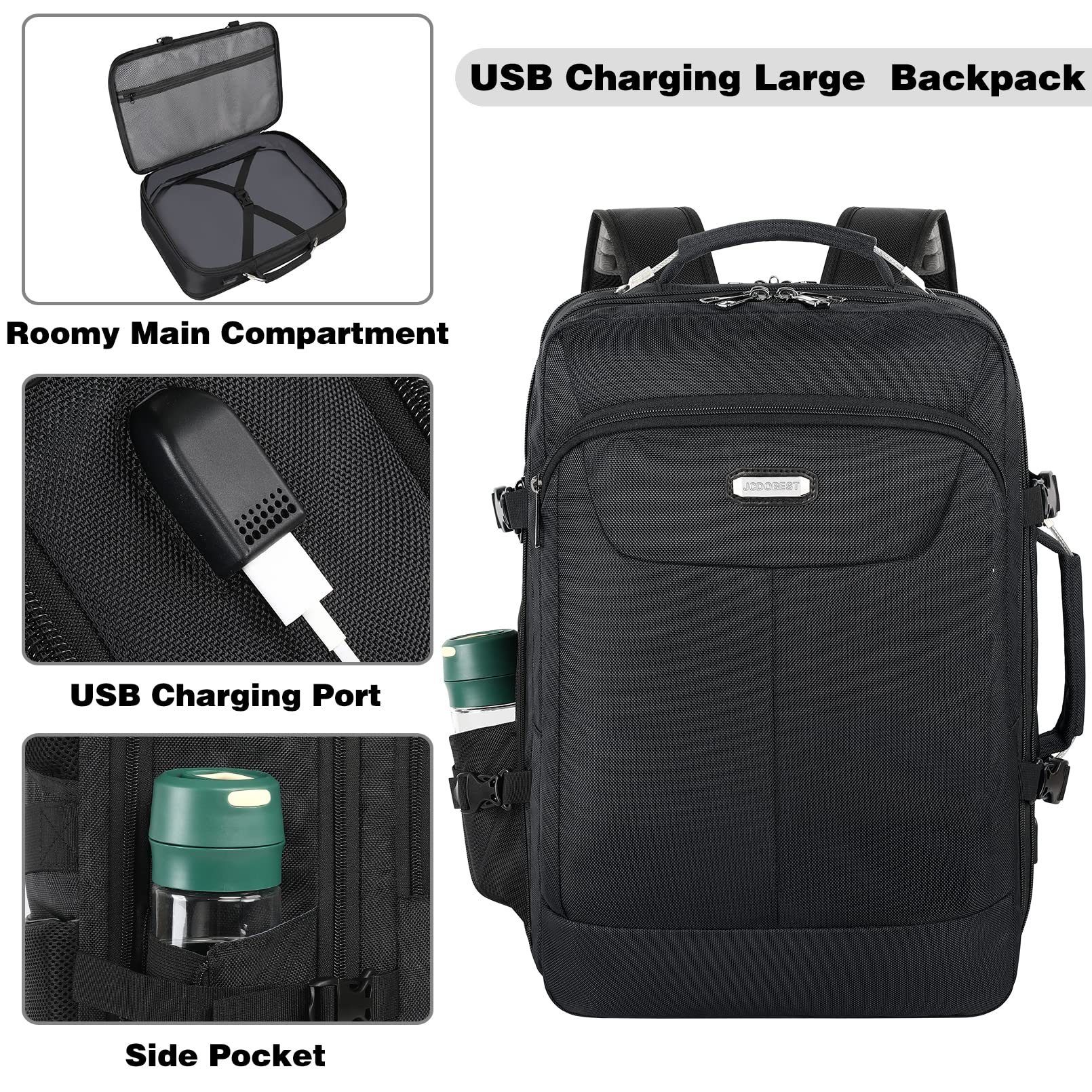 JCDOBEST Carry on Backpack, Extra Large 50L Airline Approved TSA Travel Backpacks with 3 Packing Cubes for Women Men, USB Charging Expandable Overnight Luggage Daypack Business Suitcase Backpack