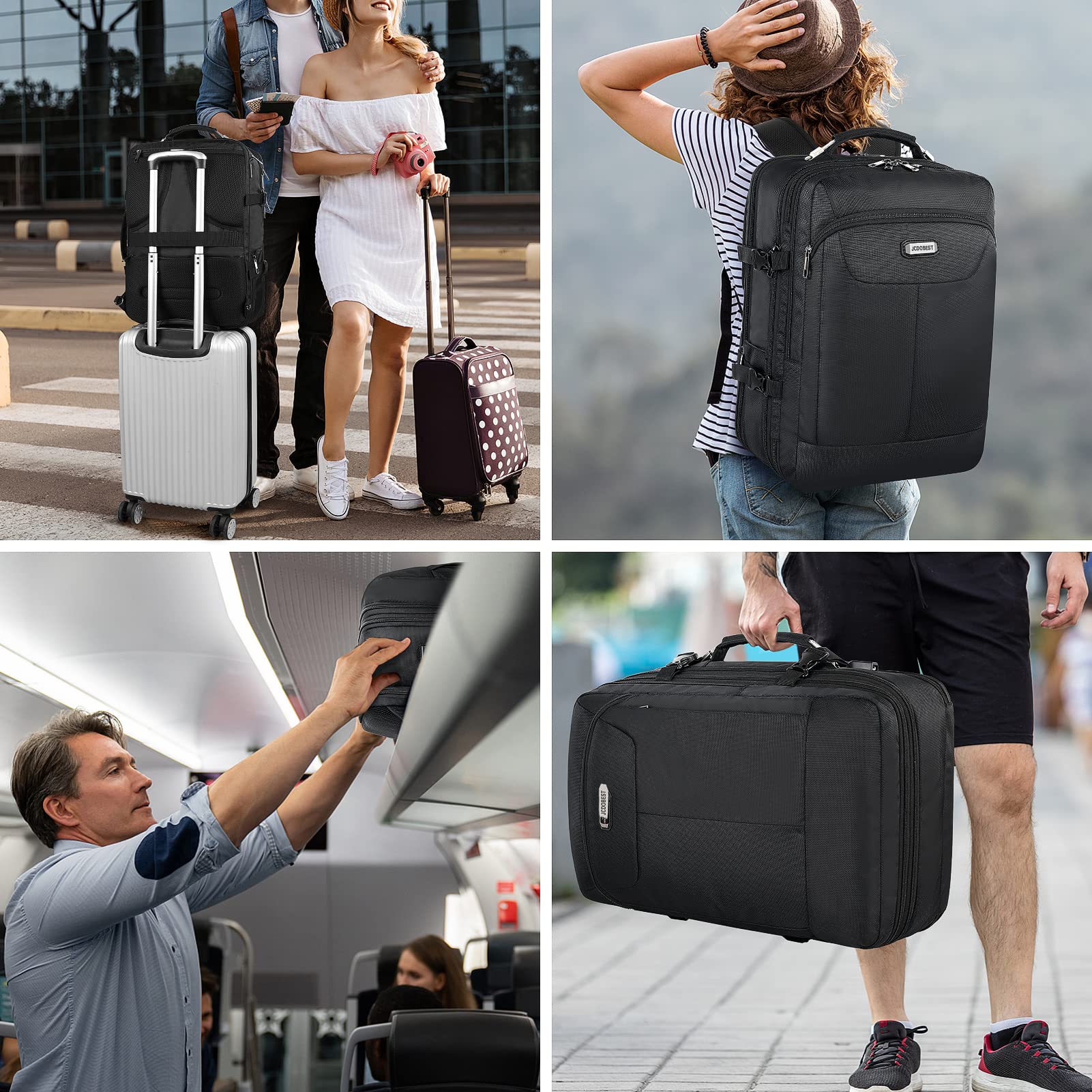 JCDOBEST Carry on Backpack, Extra Large 50L Airline Approved TSA Travel Backpacks with 3 Packing Cubes for Women Men, USB Charging Expandable Overnight Luggage Daypack Business Suitcase Backpack