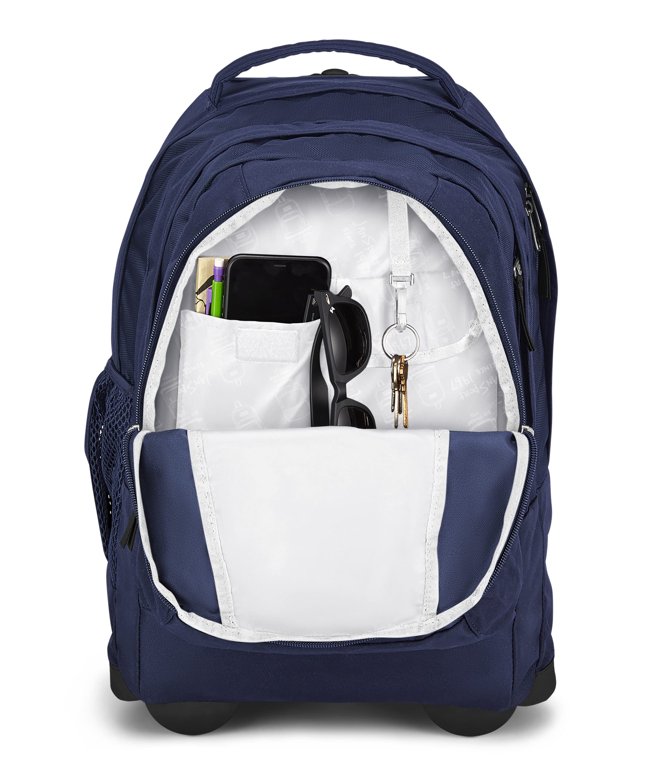 JanSport Driver 8 Rolling Backpack and Computer Bag for College Students, Teens, Navy - Durable Laptop Backpack with Wheels, Tuckaway Straps, 15-inch Laptop Sleeve - Premium Bookbag Rucksack