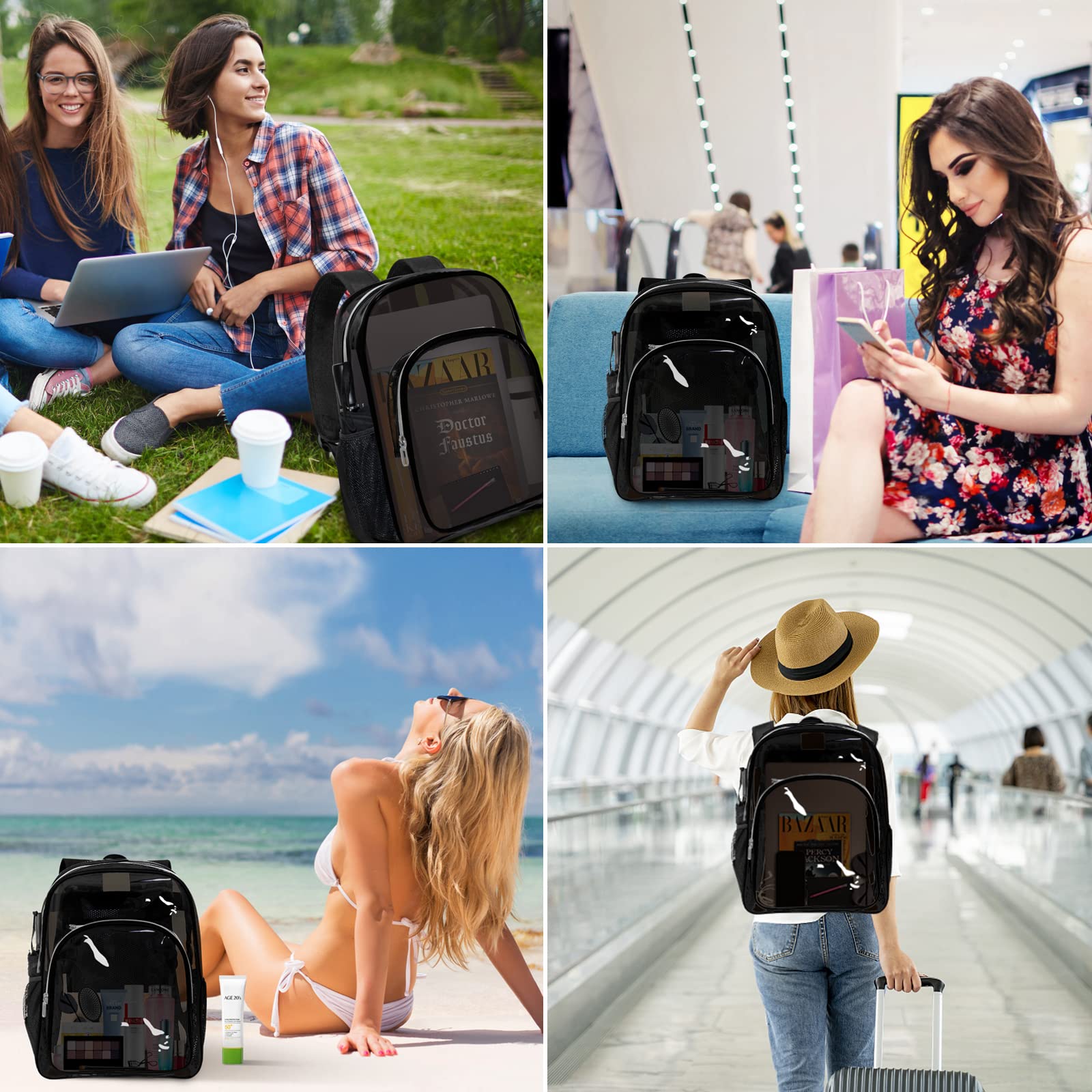 HEEYA Clear Backpack Heavy Duty Transparent Backpack for School Security Sports Work Travel Stadium College - Black
