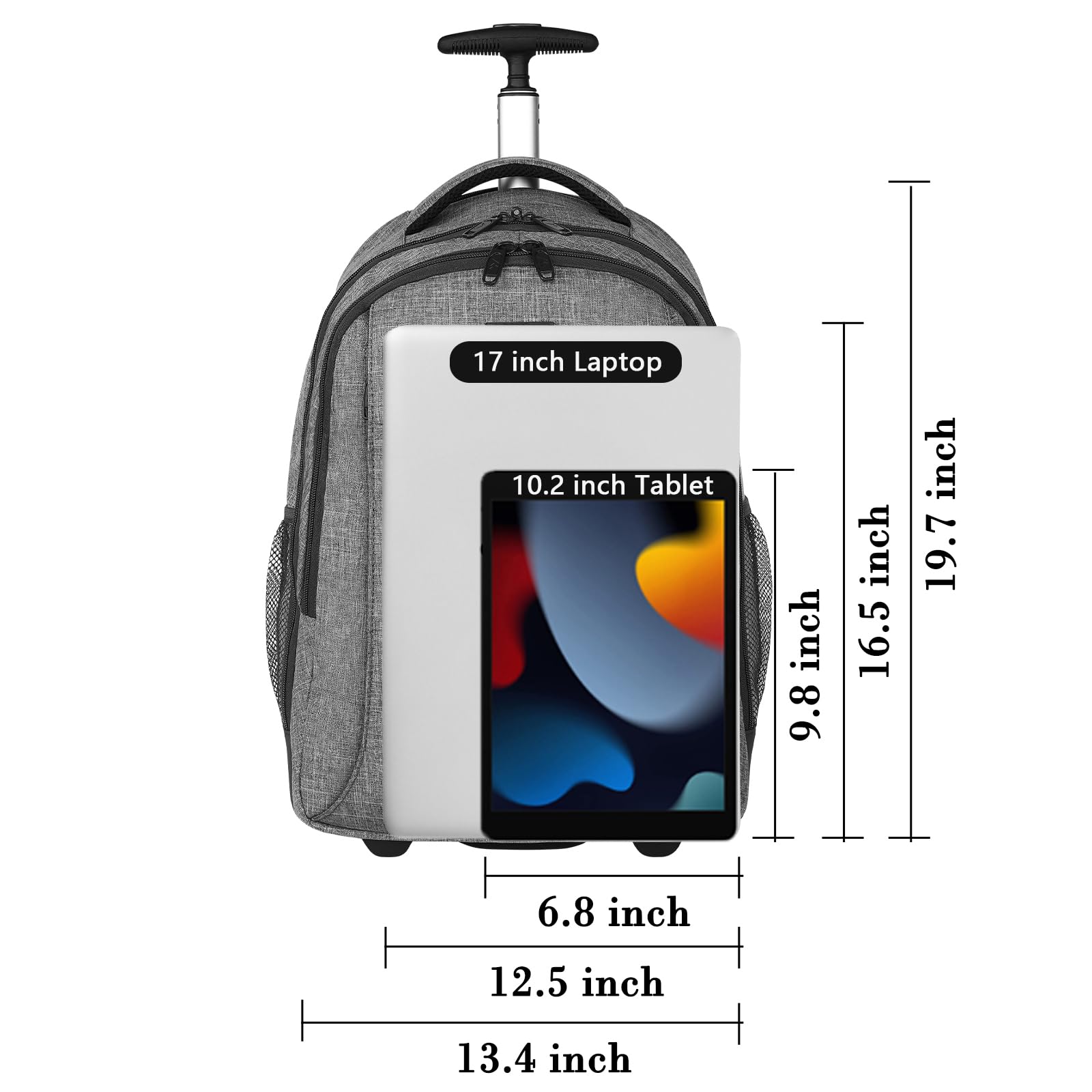 MATEIN Rolling Backpack, Water Resistant Travel Laptop Backpacks with Wheels, Large Roller College Bookbag School Computer Bag Business Luggage Carry on for Men Women Fits 17 Inch Notebook, Grey