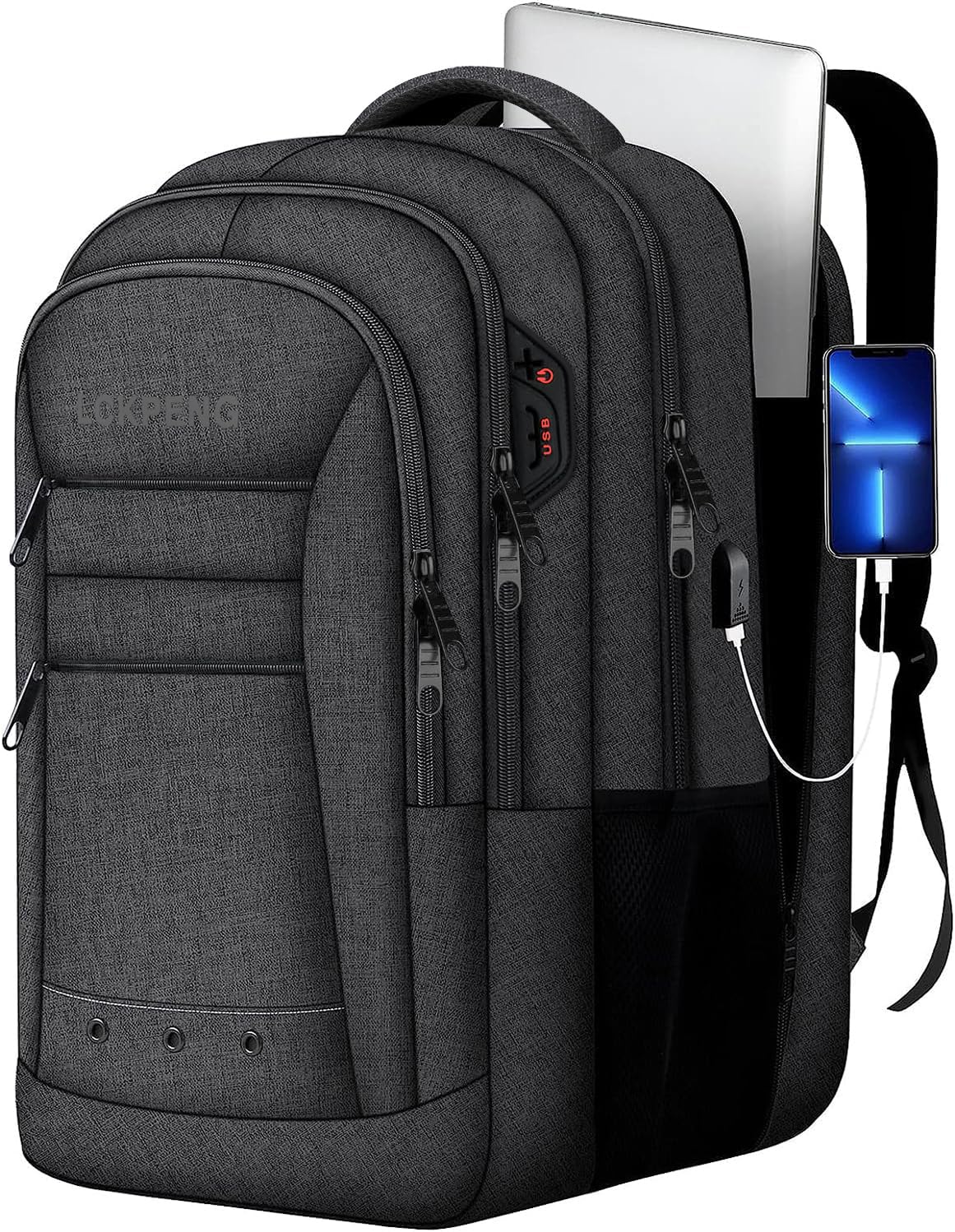 LCKPENG Backpack, Laptop Backpack, Travel Laptop Backpack, Backpack for Women Men, Extra Large TSA Approved Business College School 17.3 Inch Laptop Carry on Backpack with USB Charging Port , Grey