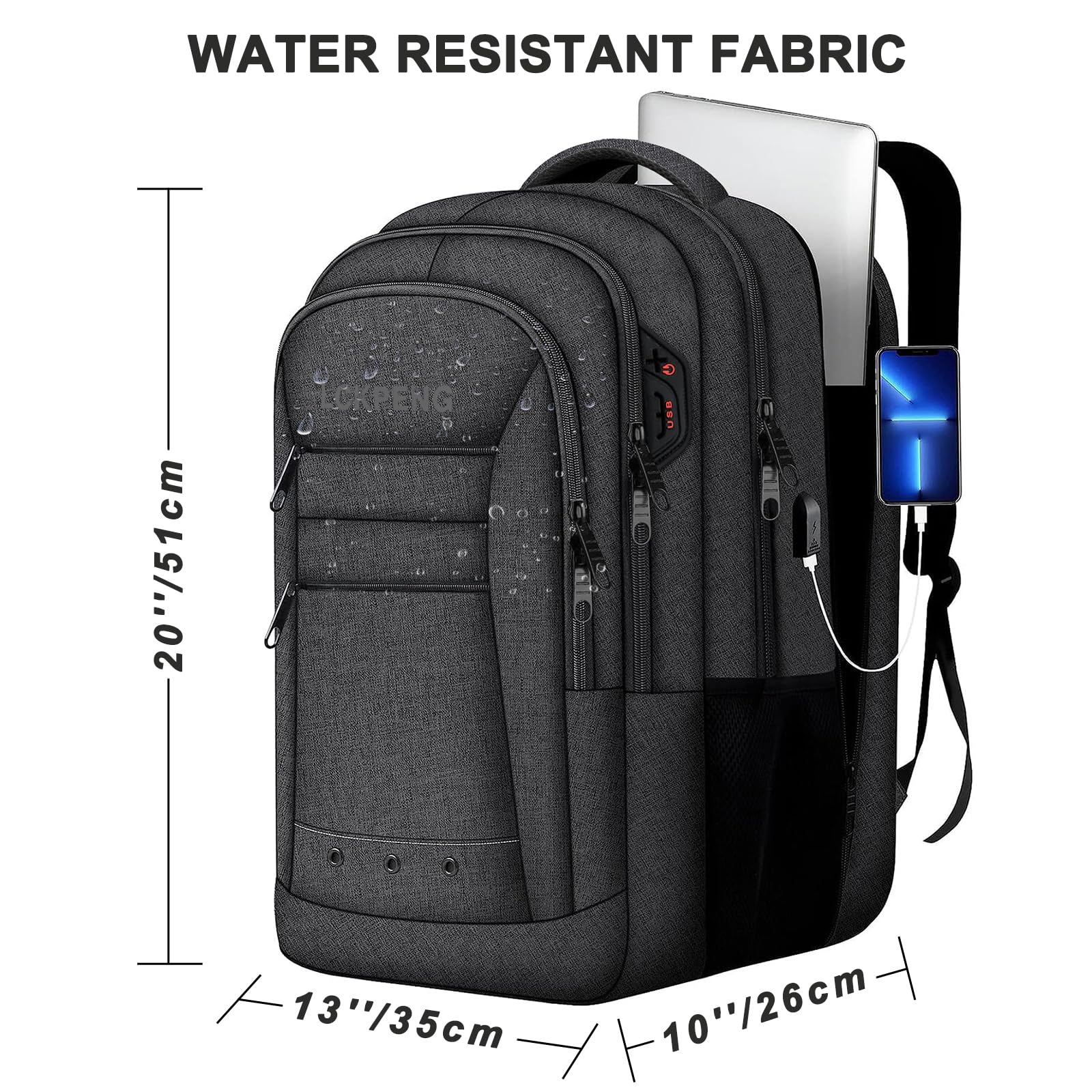 LCKPENG Backpack, Laptop Backpack, Travel Laptop Backpack, Backpack for Women Men, Extra Large TSA Approved Business College School 17.3 Inch Laptop Carry on Backpack with USB Charging Port , Grey