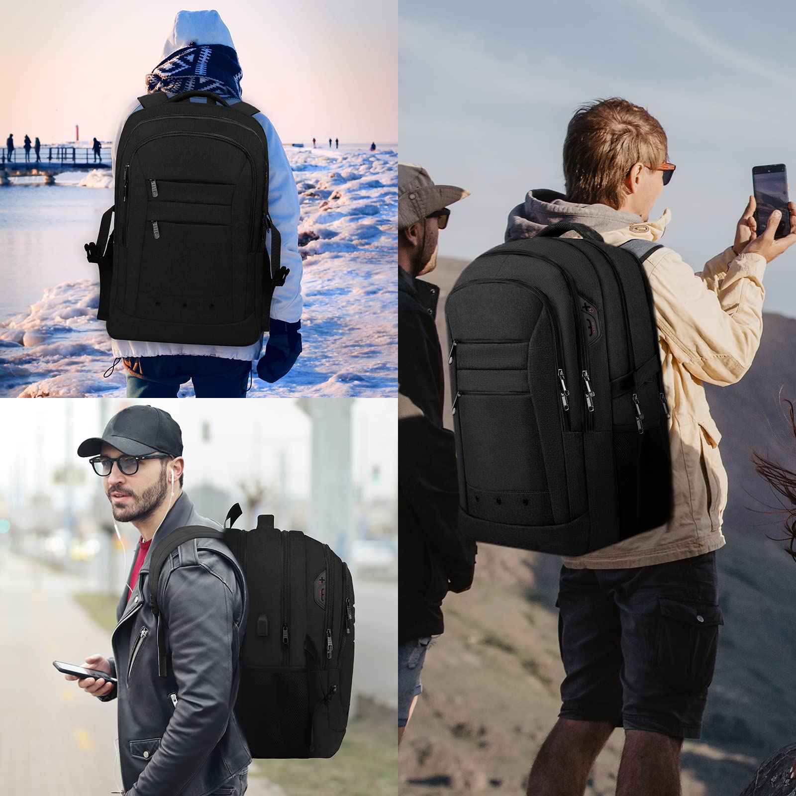 LCKPENG Backpack, Laptop Backpack, Travel Laptop Backpack, Backpack for Women Men, Extra Large TSA Approved Business College School 17.3 Inch Laptop Carry on Backpack with USB Charging Port , Grey