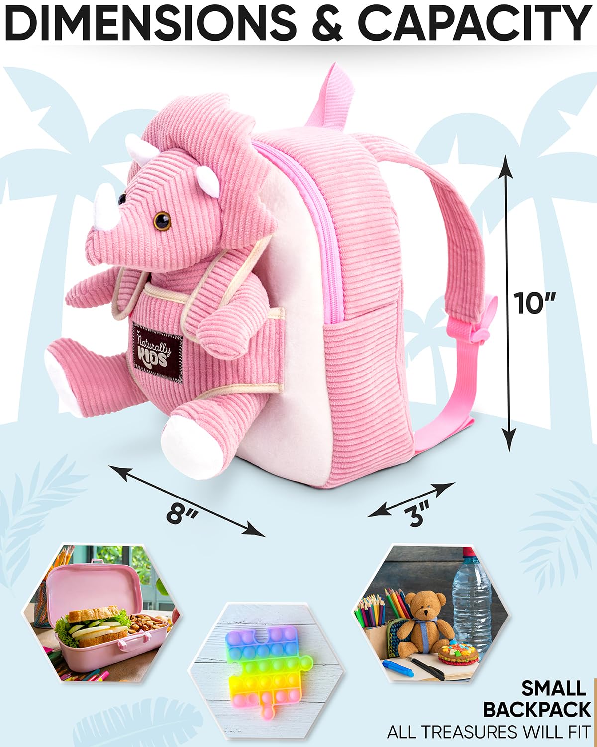 Naturally KIDS Small Dinosaur Backpack Dinosaur Toys for Kids 3-5 - Dinosaur Toys for 3 4