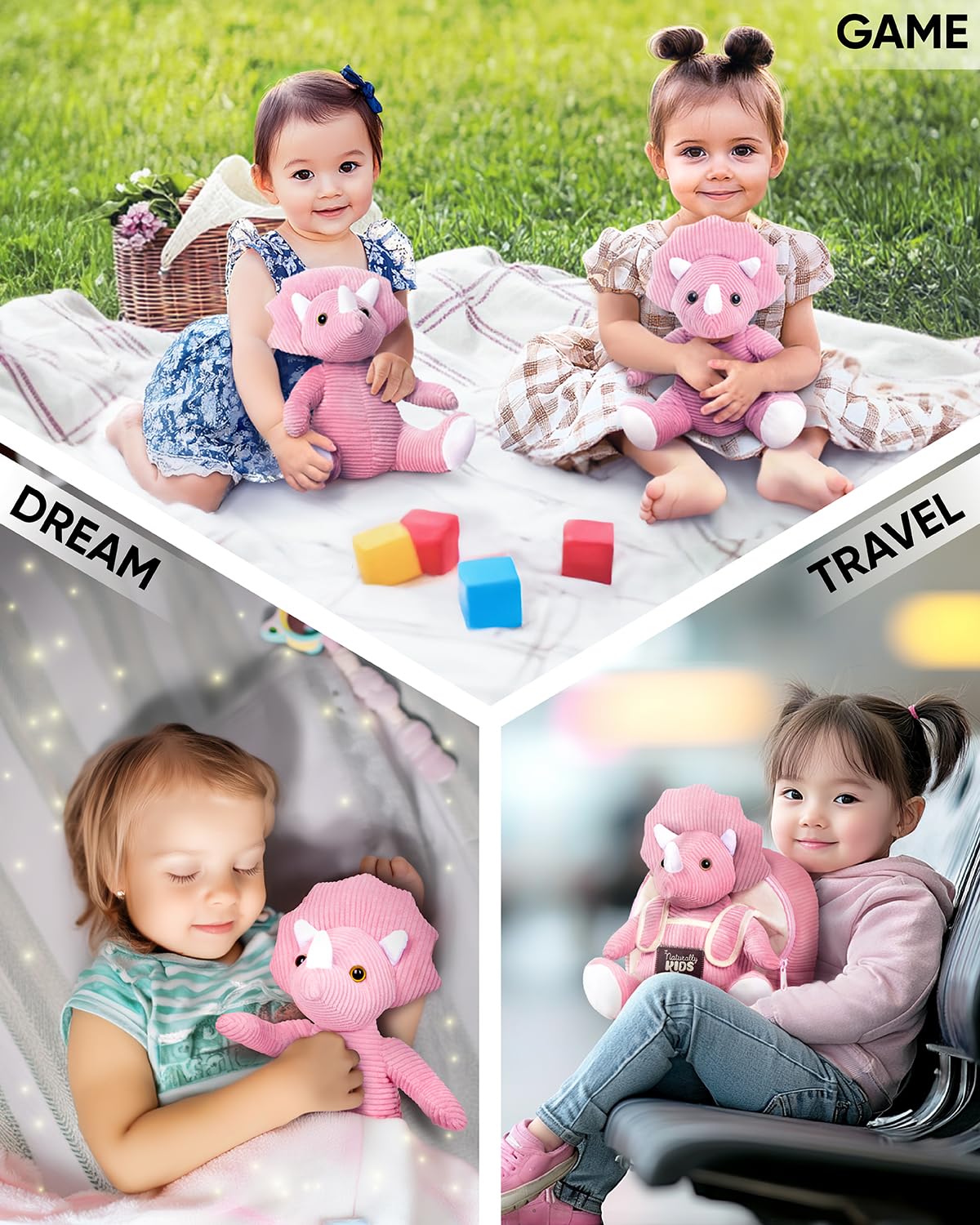 Naturally KIDS Small Dinosaur Backpack Dinosaur Toys for Kids 3-5 - Dinosaur Toys for 3 4