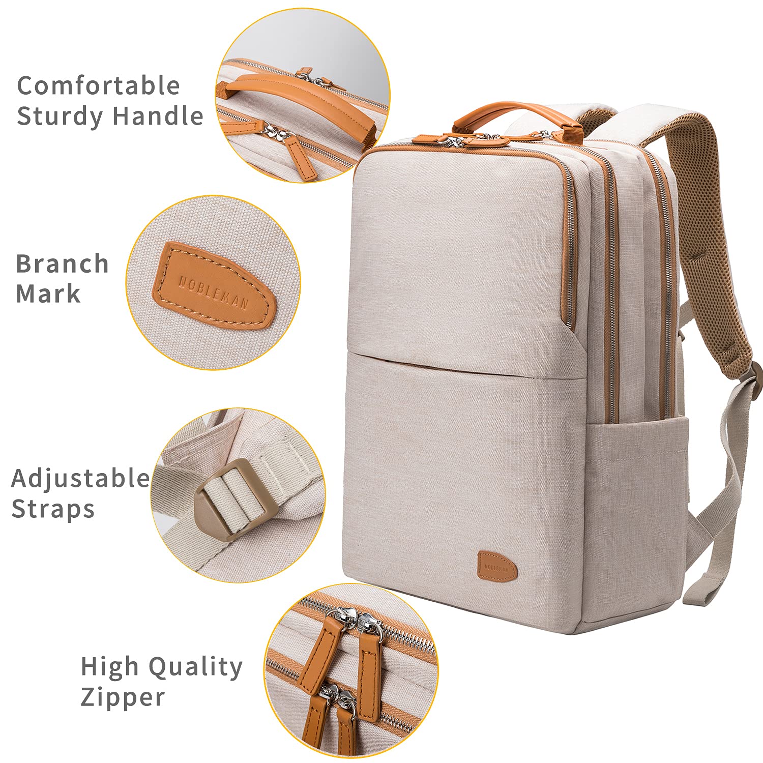 NOBLEMAN Backpack for women and man ,Waterproof School travel work Backpack, 15.6 Inch Laptop Backpack, Daypack, with USB (Beige plus)