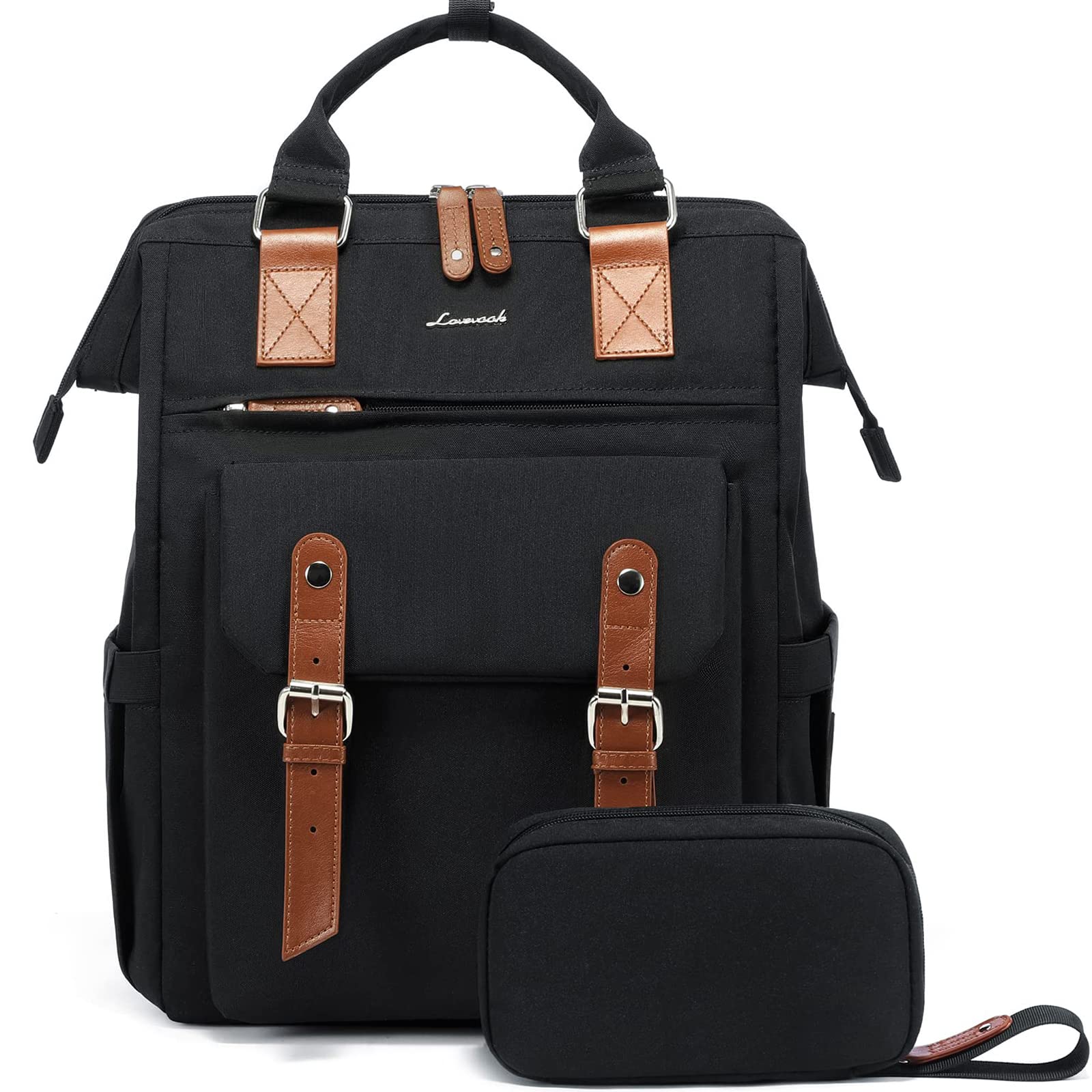 LOVEVOOK Laptop Backpack Purse for Women Work Travel Commuter Backpack College School Business Computer Bag Doctor Nurse Bags Student Bookbag , 15.6 Inch, Black-brown