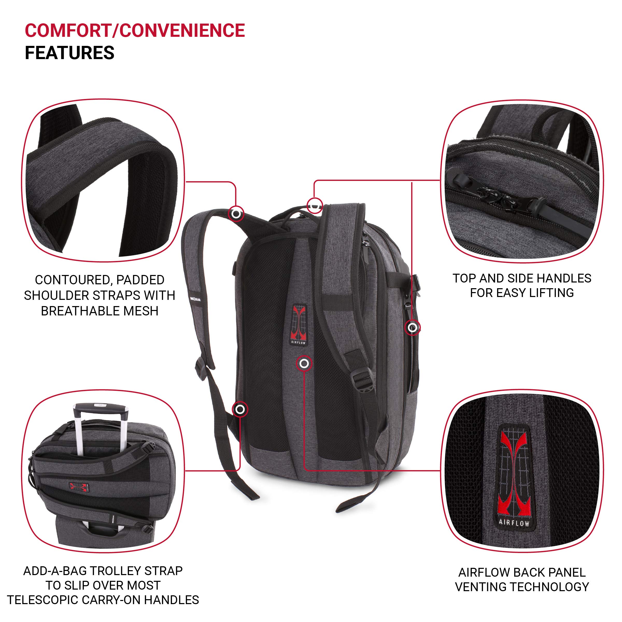 SwissGear Hybrid 16 inch Laptop Backpack for Travel, Work, School, Men's and Women's, Heather Grey