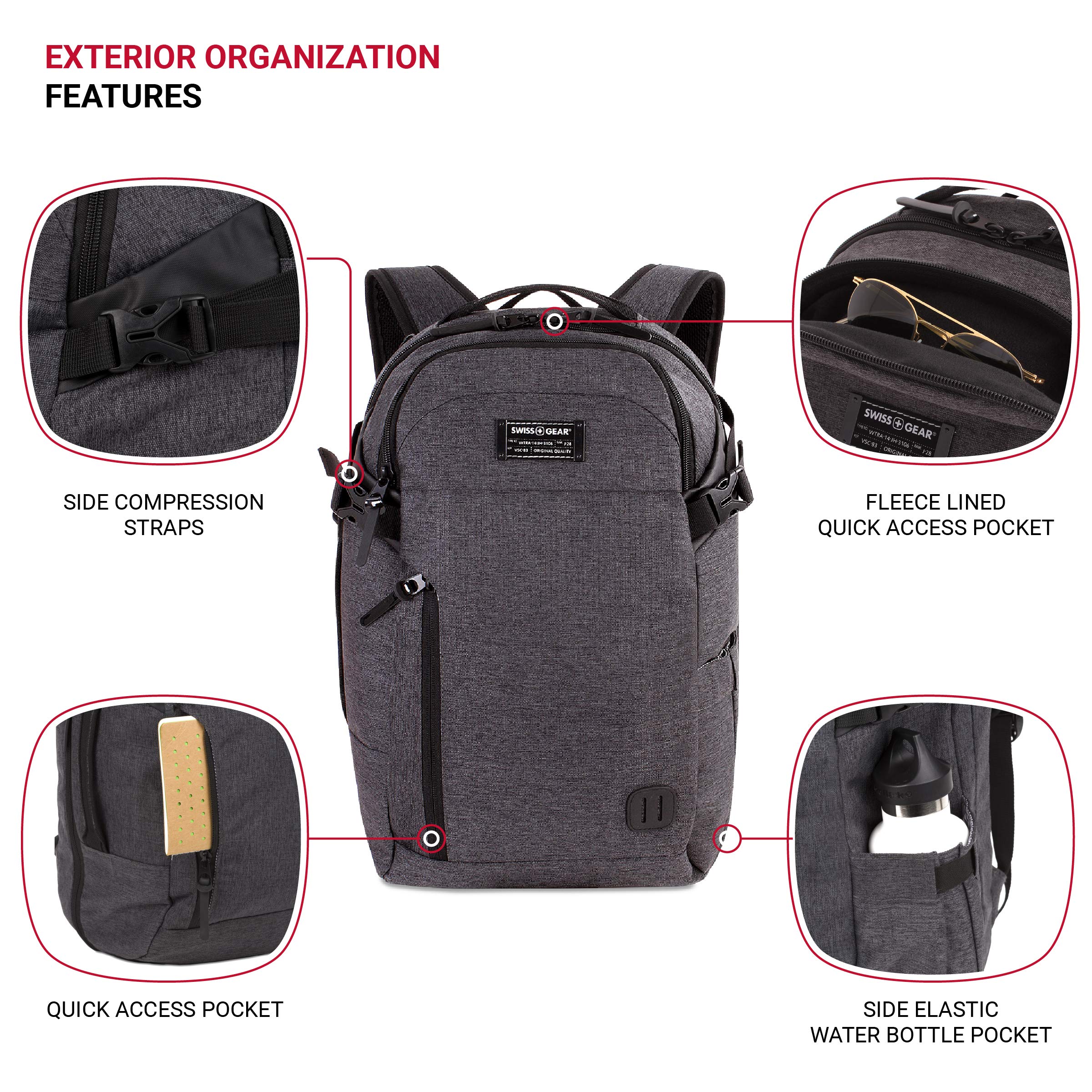 SwissGear Hybrid 16 inch Laptop Backpack for Travel, Work, School, Men's and Women's, Heather Grey