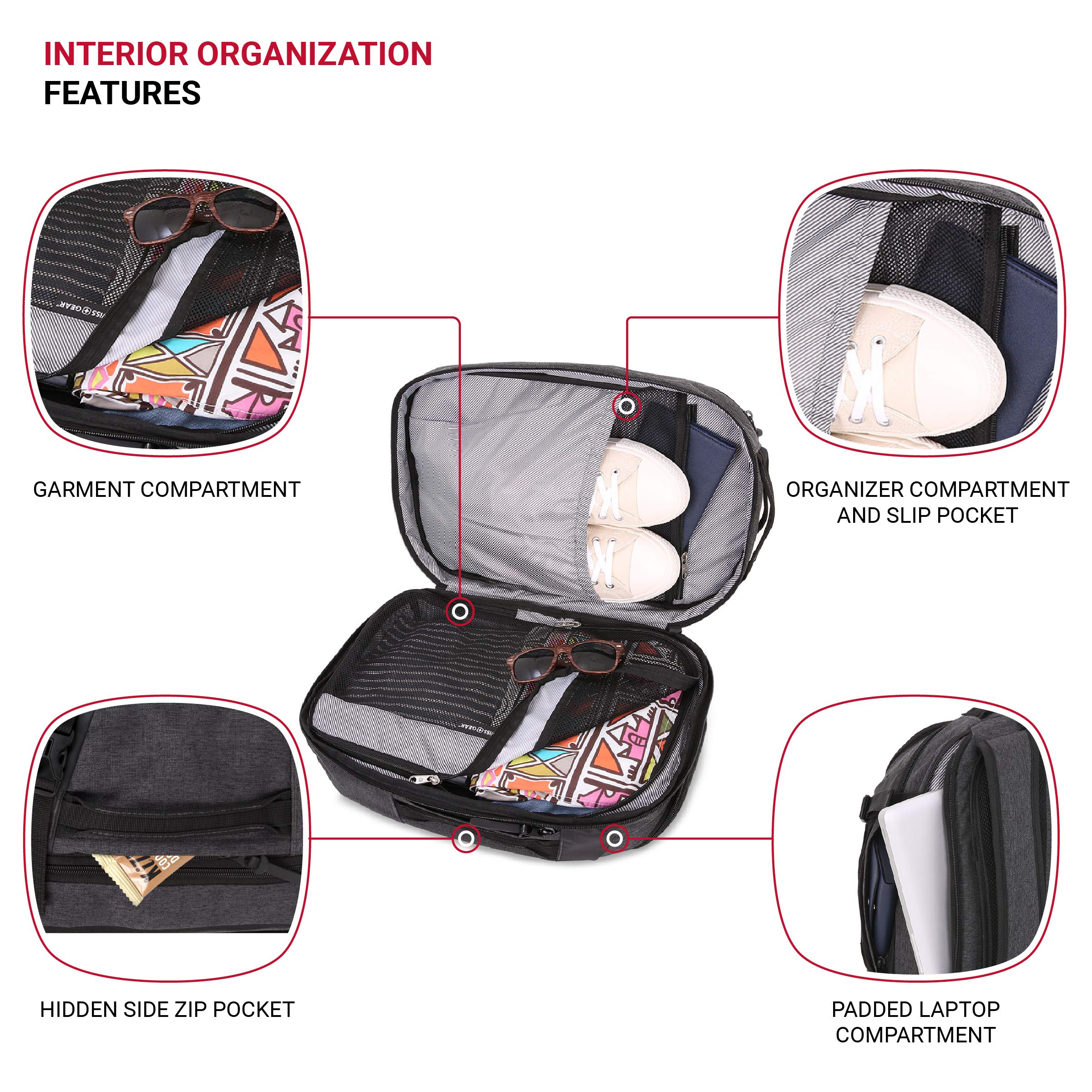 SwissGear Hybrid 16 inch Laptop Backpack for Travel, Work, School, Men's and Women's, Heather Grey