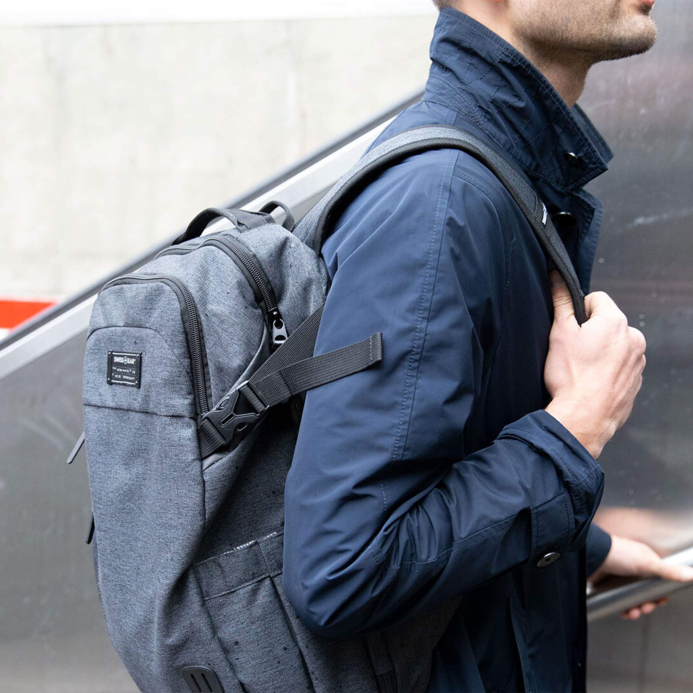 SwissGear Hybrid 16 inch Laptop Backpack for Travel, Work, School, Men's and Women's, Heather Grey