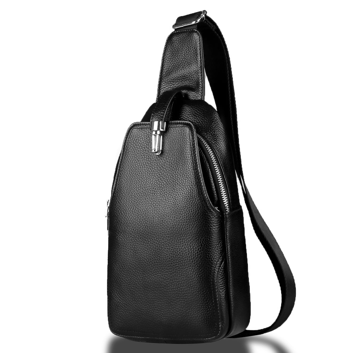 DK86 Leather Sling Backpack Chest Crossbody Shoulder Bag Travel Daypack for Men and Women - Black 1