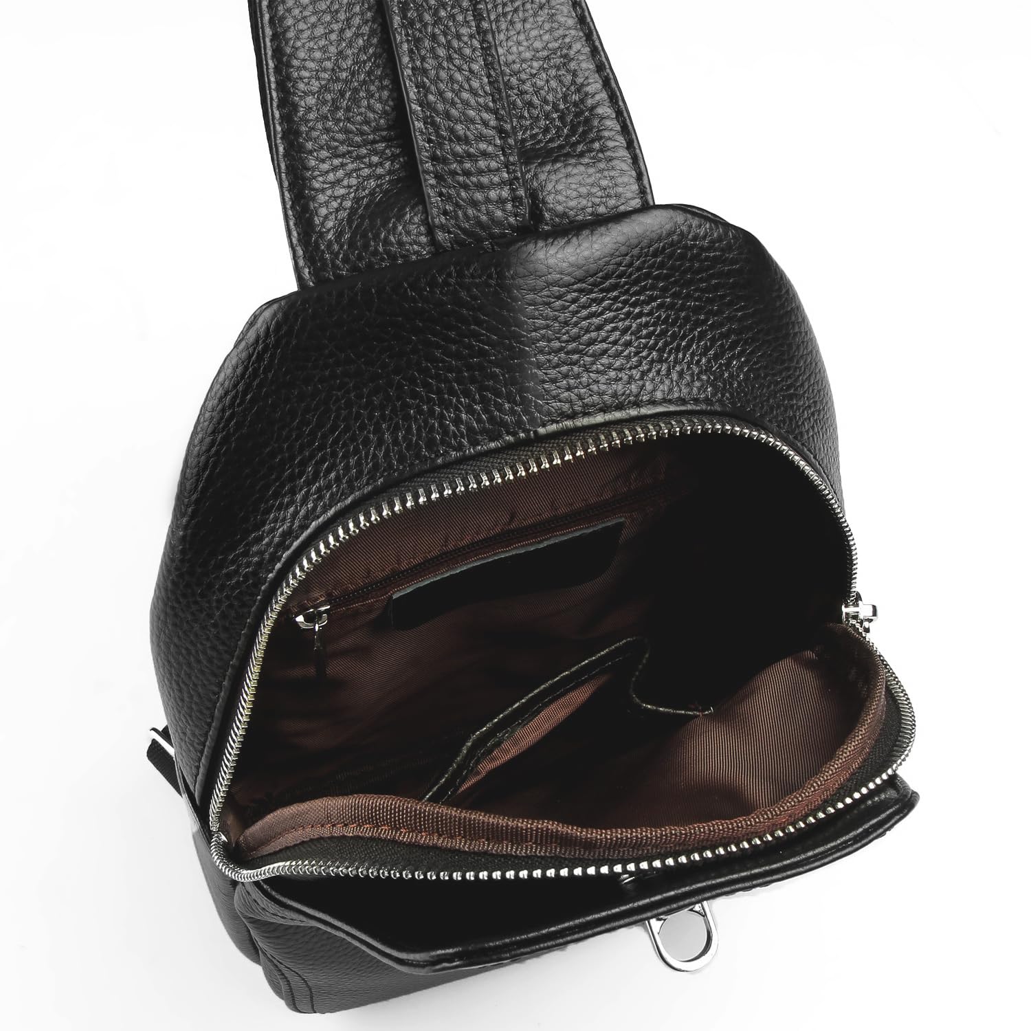 DK86 Leather Sling Backpack Chest Crossbody Shoulder Bag Travel Daypack for Men and Women - Black 1