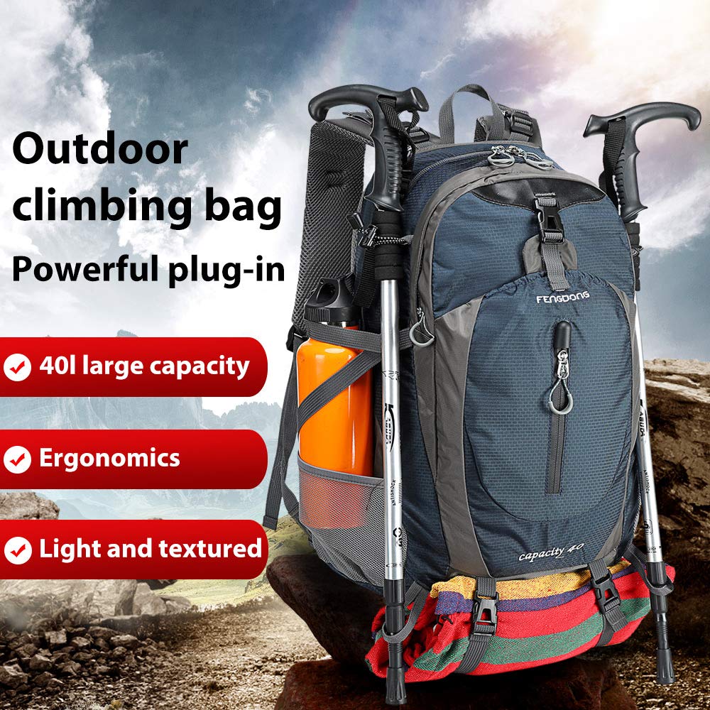 FENGDONG 40L Waterproof Lightweight Outdoor Daypack Hiking,Camping,Travel Backpack for Men Women Blue