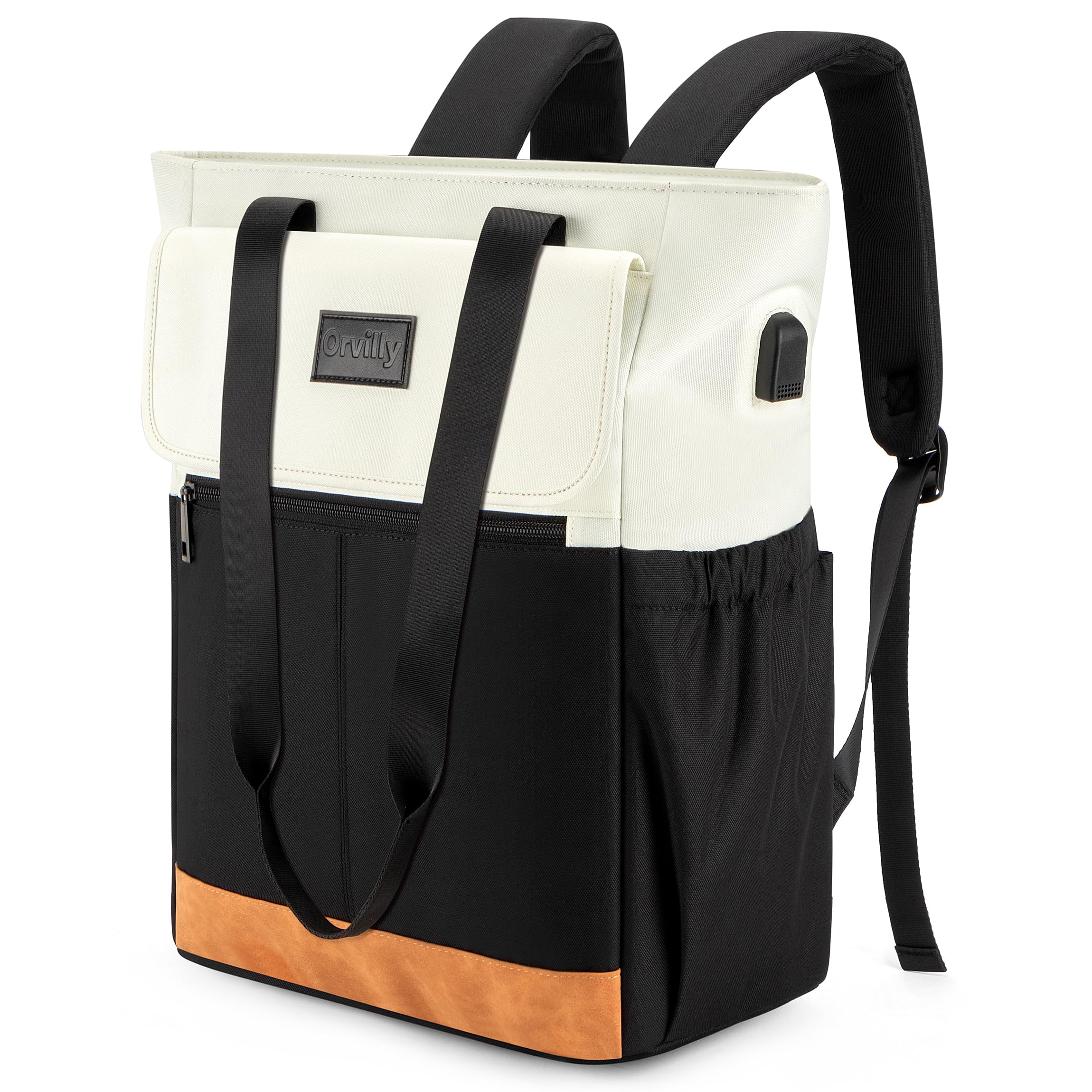 Orvilly Laptop Tote Backpack Purse for Women, Stylish College School Travel Casual Daypack Bookbag, Work Shopping Small Bag Light Weight For Men Girls Boys Student Fits 14 Inch Netbook-Black