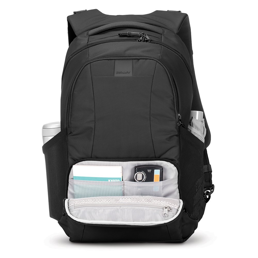 Pacsafe Metrosafe LS450 25 Liter Anti Theft Laptop Backpack - with Padded 15" Laptop Sleeve, Adjustable Shoulder Straps, Patented Security Technology (Black)