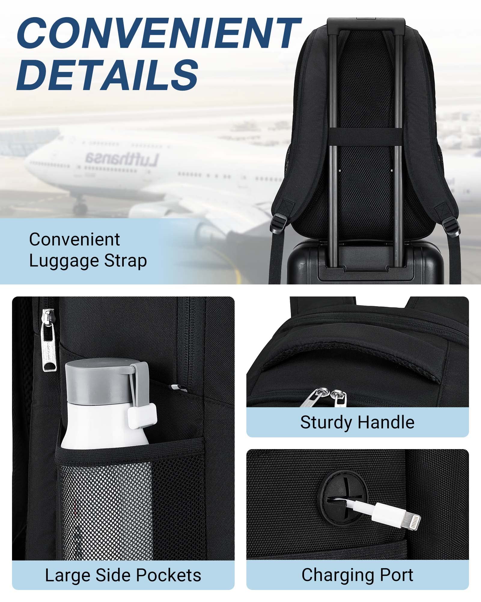 LIGHT FLIGHT Backpack for Men, Travel Backpack with USB Charging Hole, 17.3 Inch Laptop Backpack, School College Bookbag, Large Capacity Computer Backpacks, 40L Work Bag for Business, Black