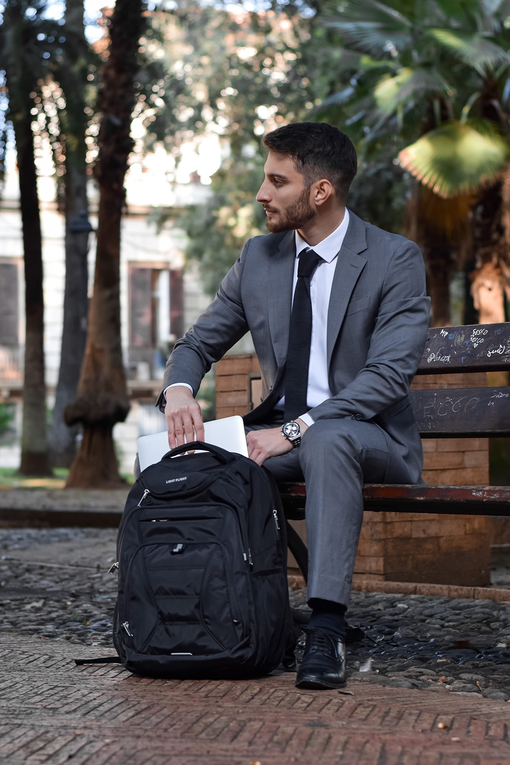 LIGHT FLIGHT Backpack for Men, Travel Backpack with USB Charging Hole, 17.3 Inch Laptop Backpack, School College Bookbag, Large Capacity Computer Backpacks, 40L Work Bag for Business, Black
