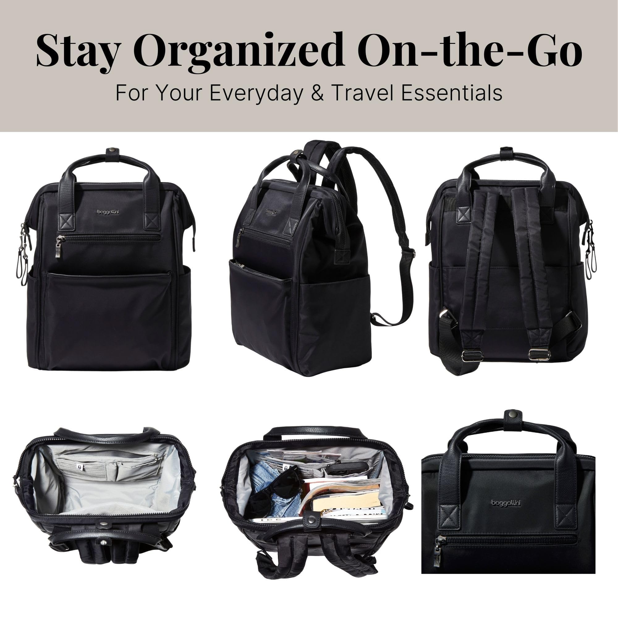 Baggallini womens Soho Backpack, Black, One Size US