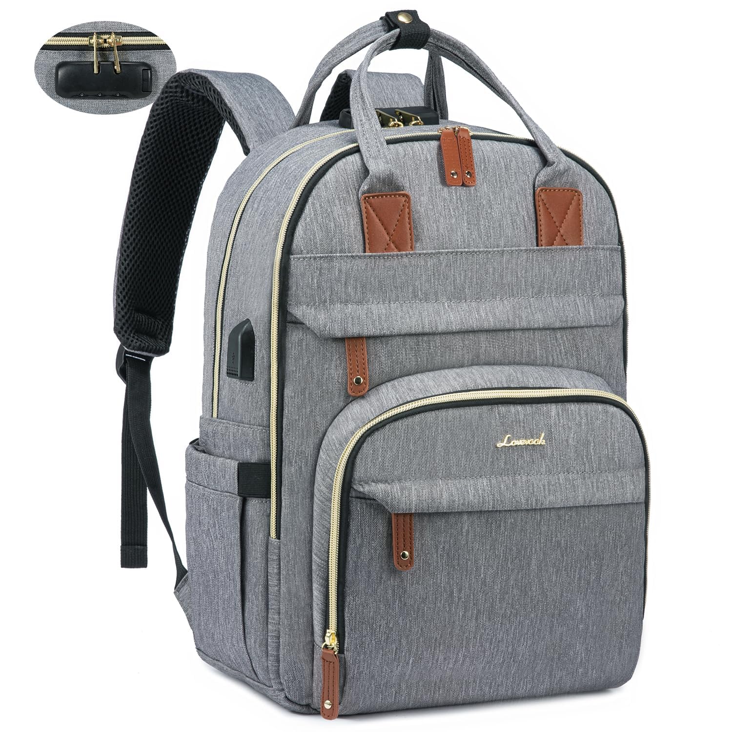 LOVEVOOK Laptop Backpack for Women & Men Unisex Travel Anti-Theft Bag Business Computer Backpacks Purse College School Student Bookbag, Casual Hiking Daypack with Lock, 15.6 Inch, Grey