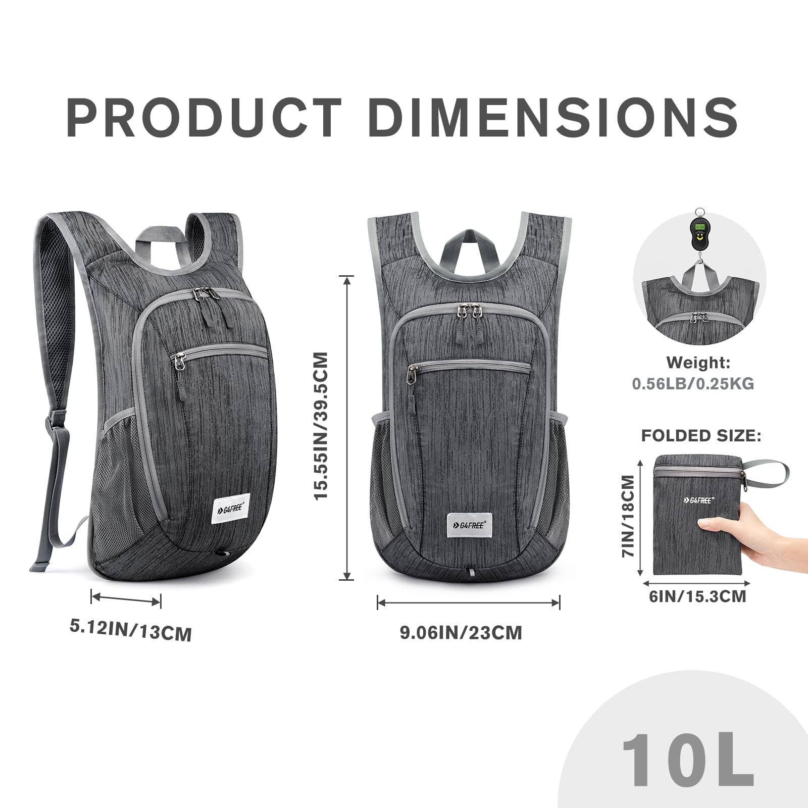 G4Free 10L Hiking Backpack Lightweight Packable Hiking Daypack Small Travel Outdoor Foldable Shoulder Bag(Black)