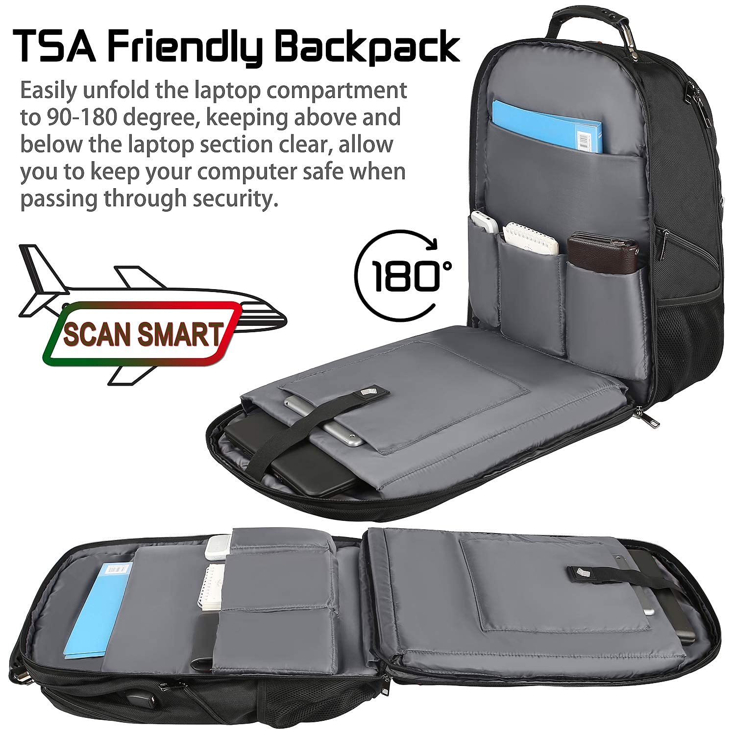 18.4 Laptop Backpack for Men, 55L Extra Large Gaming Laptops Backpack with USB Charger Port, TSA Friendly Flight Approved RFID Anti-theft Pocket, Water Resistant Suiltable for Travel Business Work