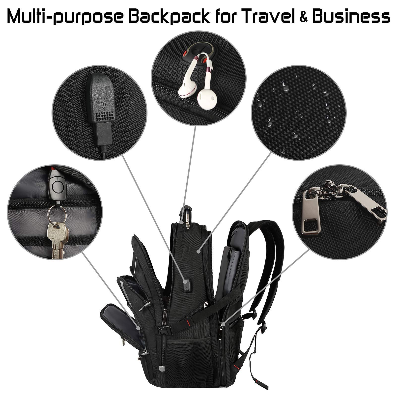18.4 Laptop Backpack for Men, 55L Extra Large Gaming Laptops Backpack with USB Charger Port, TSA Friendly Flight Approved RFID Anti-theft Pocket, Water Resistant Suiltable for Travel Business Work