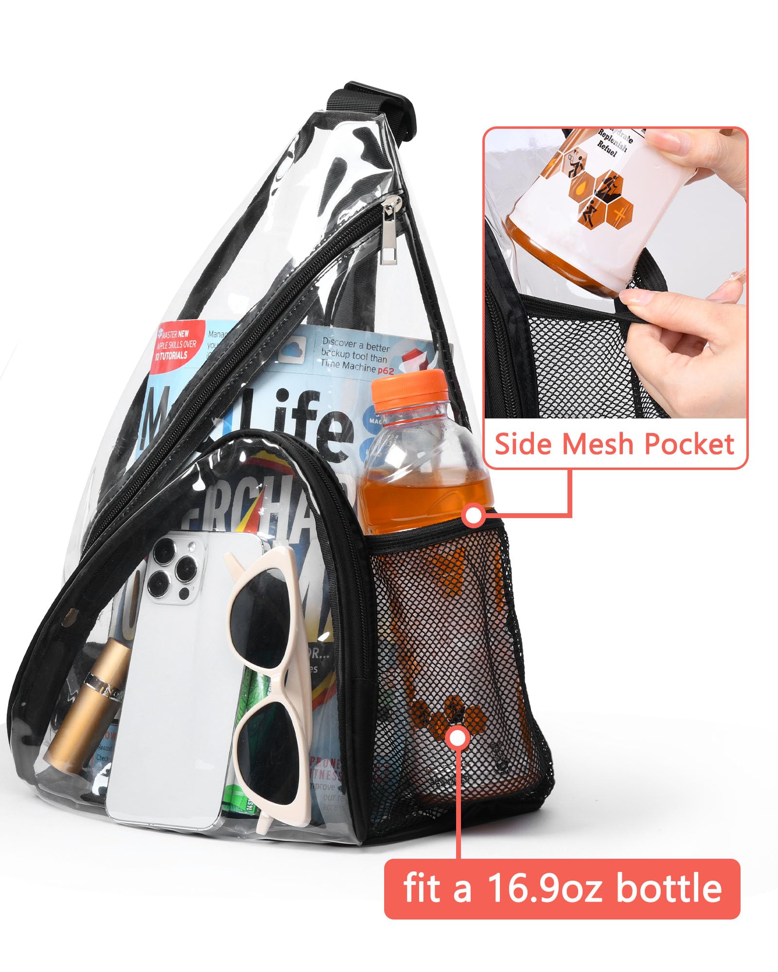 HULISEN Clear PVC Sling Bag Stadium Approved, Backpack with Adjustable Strap