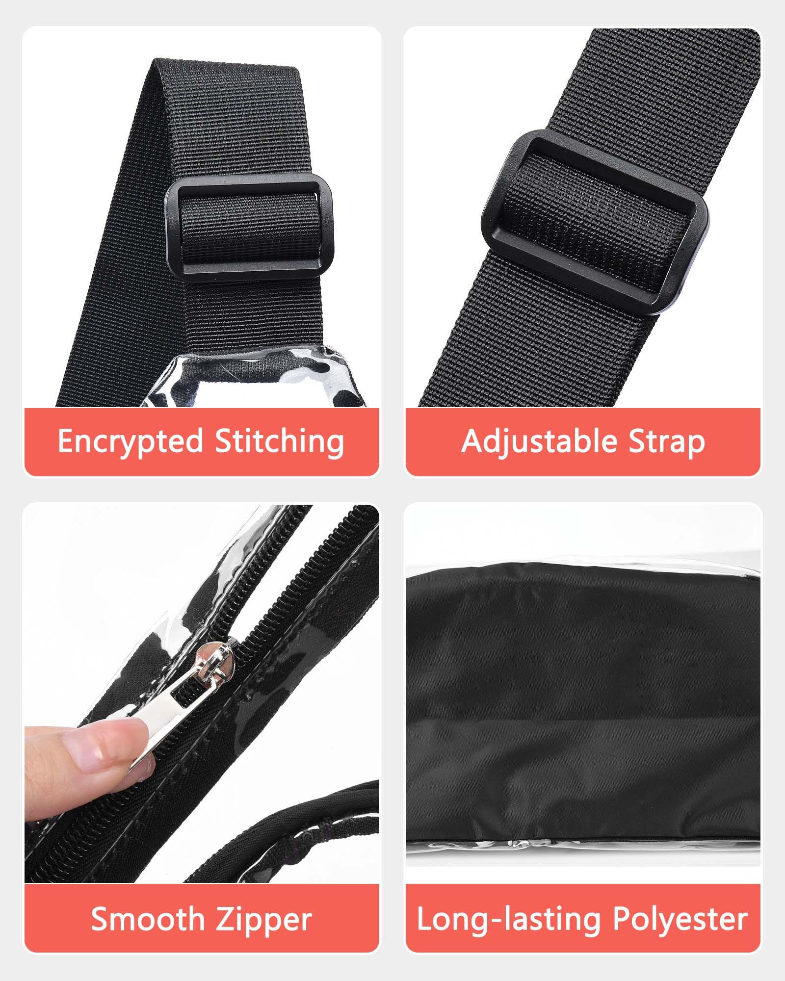 HULISEN Clear PVC Sling Bag Stadium Approved, Backpack with Adjustable Strap