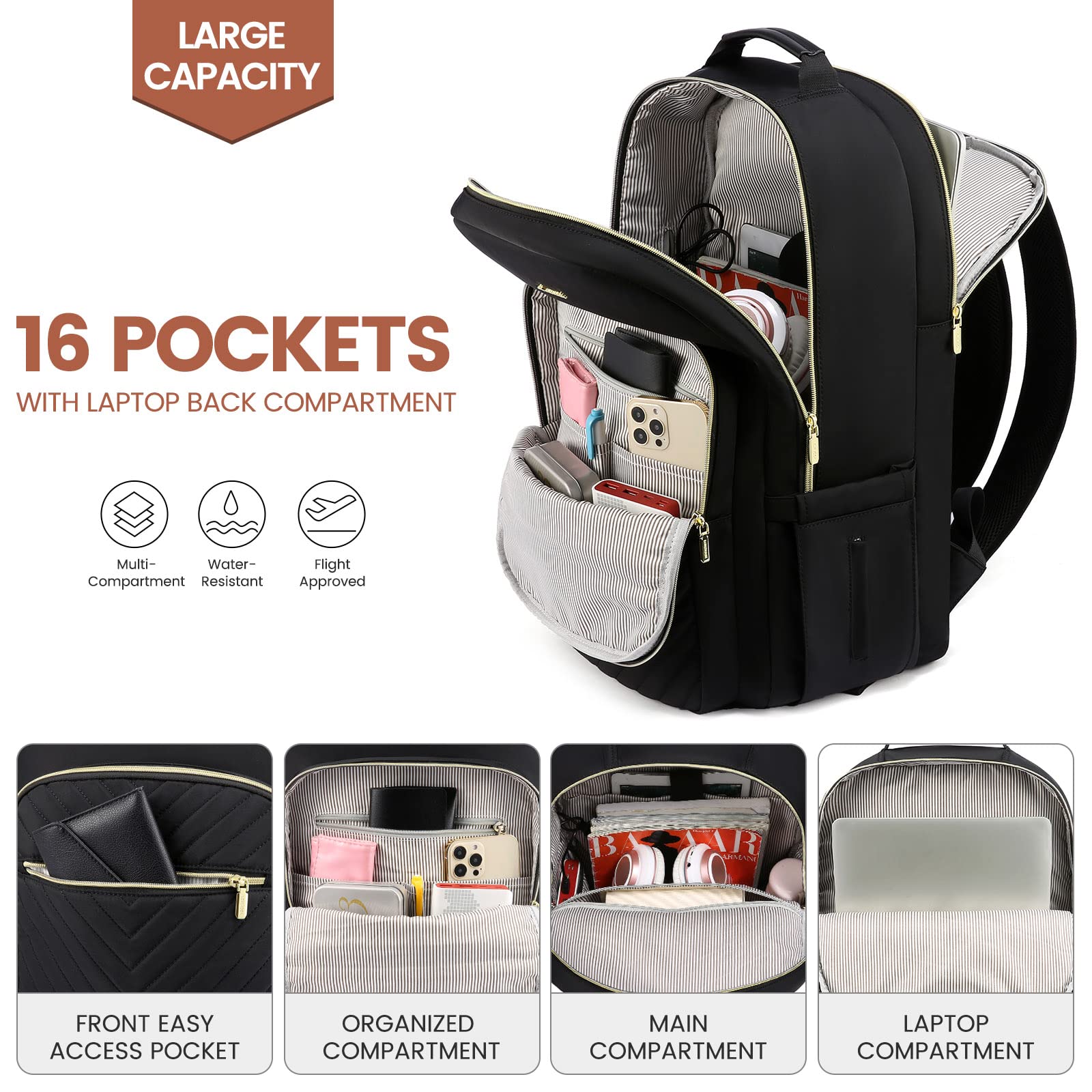 LOVEVOOK Laptop Backpack for Women,Laptop Bag for Women 15.6 inch,Waterproof Travel Backpack Purse,Stylish Womens Backpack,Work Computer Bags Bookbag Teacher School Back Pack with USB Port,Black