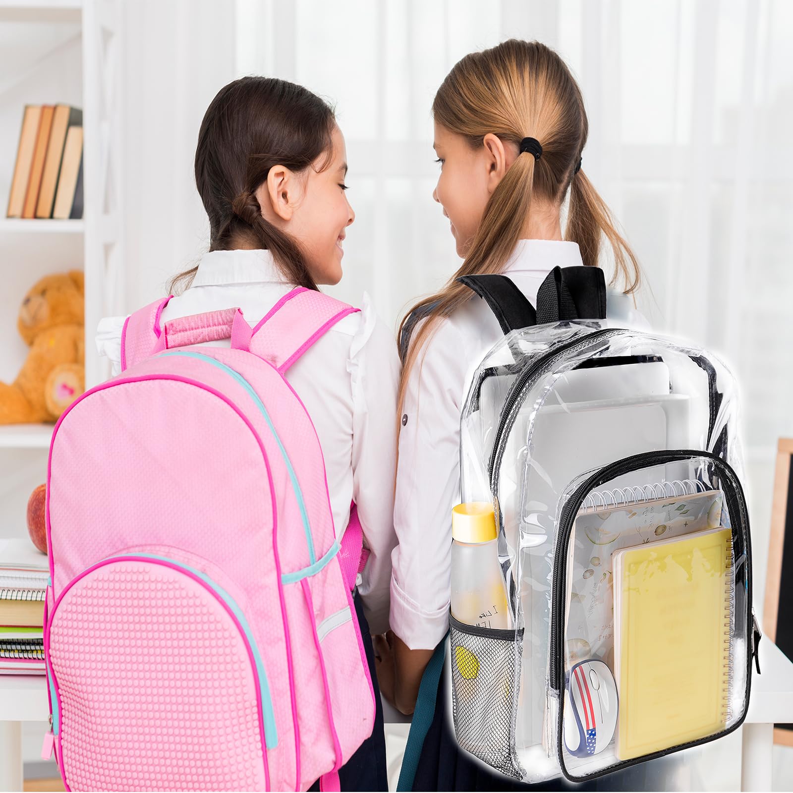 Fomaris Clear Backpack Heavy Duty Clear Bookbag Transparent Backpack See Through Plastic Bookbag for School, Work,Stadium,Travel,Security,Festival,College ( Black)