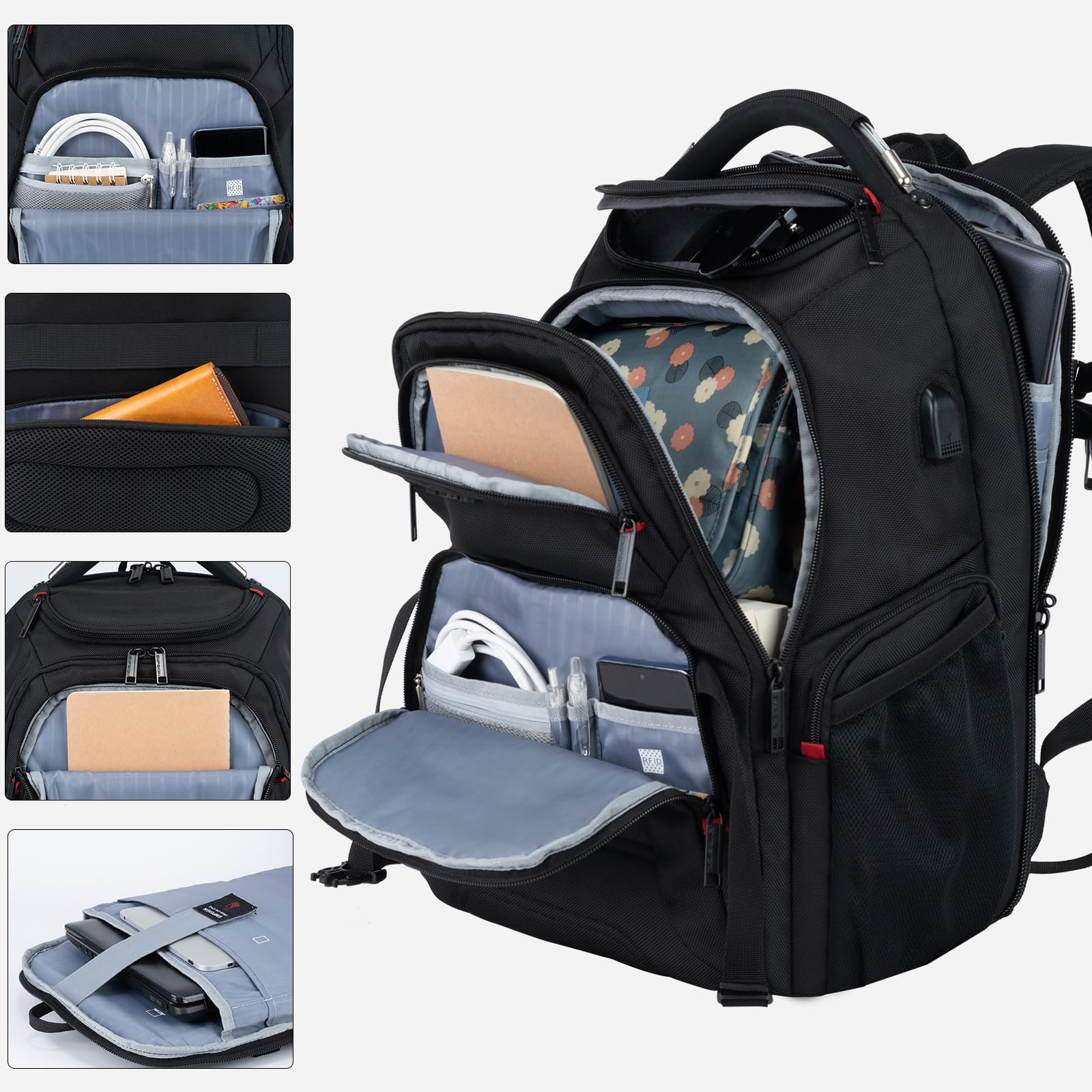 EMPSIGN Travel Laptop Backpack for Men & Women 17.3 Inch, Extra Large Backpack for Work, Water-Resistant School Computer Bag with USB Charging Port, TSA Friendly Anti Theft Business Backpack, Black