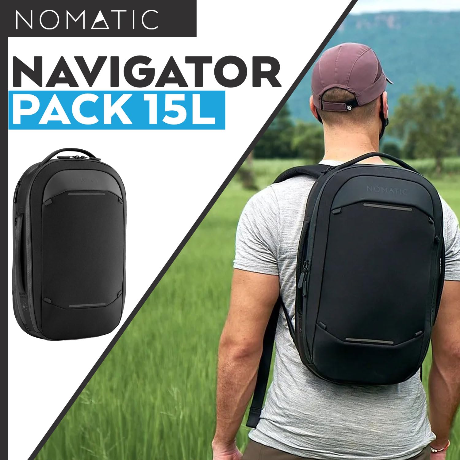 NOMATIC Navigator Premium Backpack 15L w/ 6L Built-In Expansion- Anti-Theft, Water Resistant & Cord Passthrough- Carry On Travel Laptop Backpack